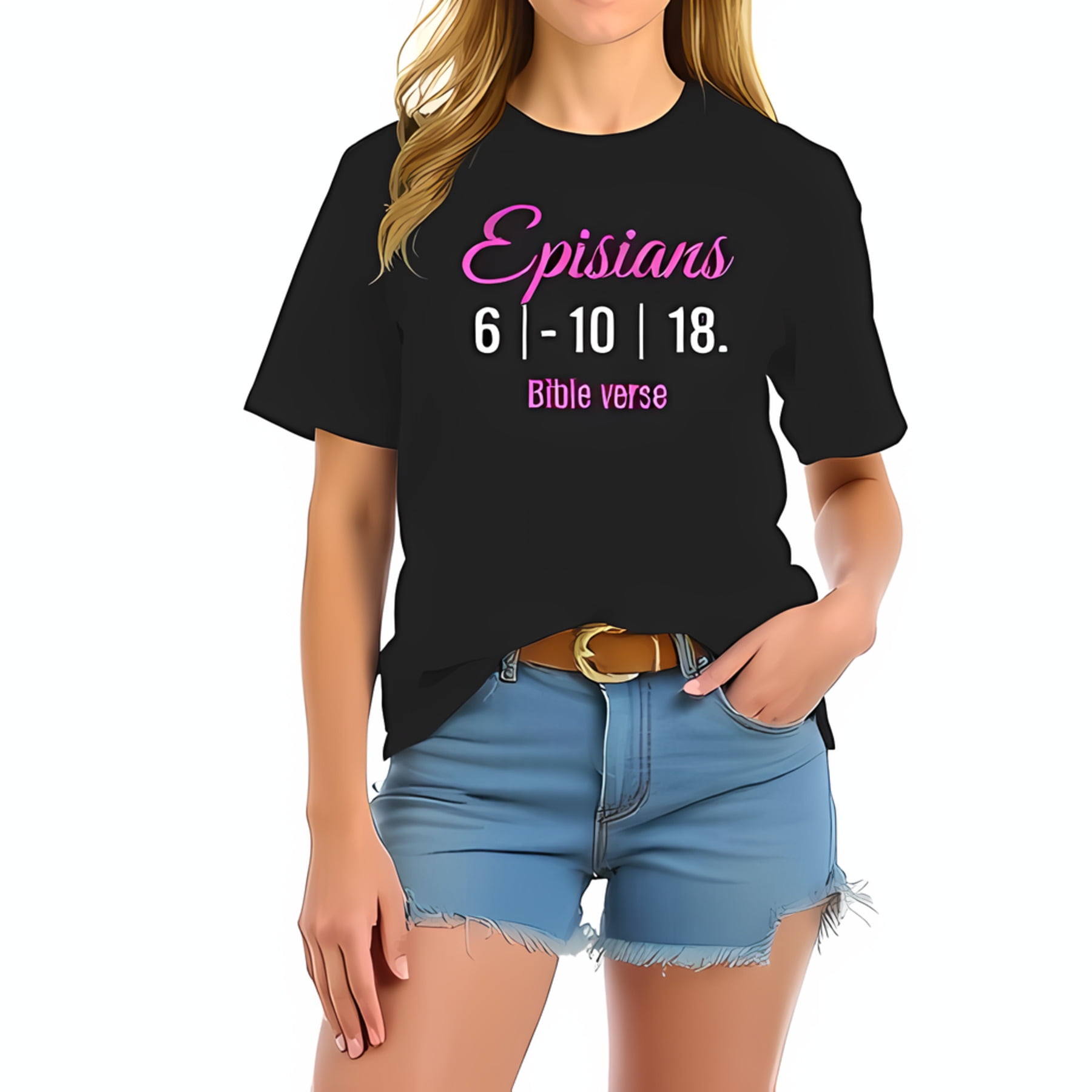 Stylish Black Cotton Short Sleeve T-Shirt with Vibrant 'Ephesians 6:10-18' Bible Verse Design ...