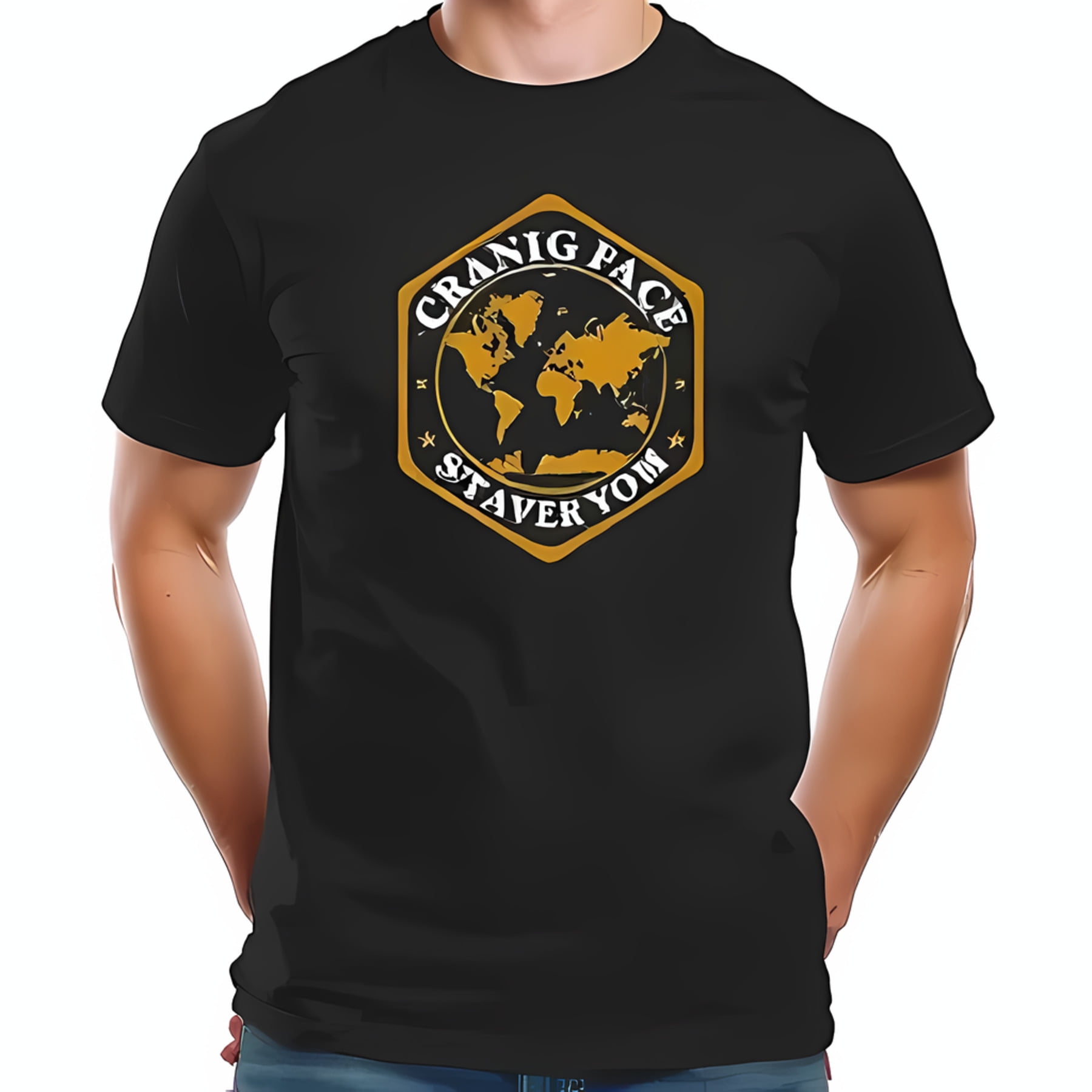 Stylish Black Cotton Short Sleeve T-Shirt with Vibrant Hexagonal World ...