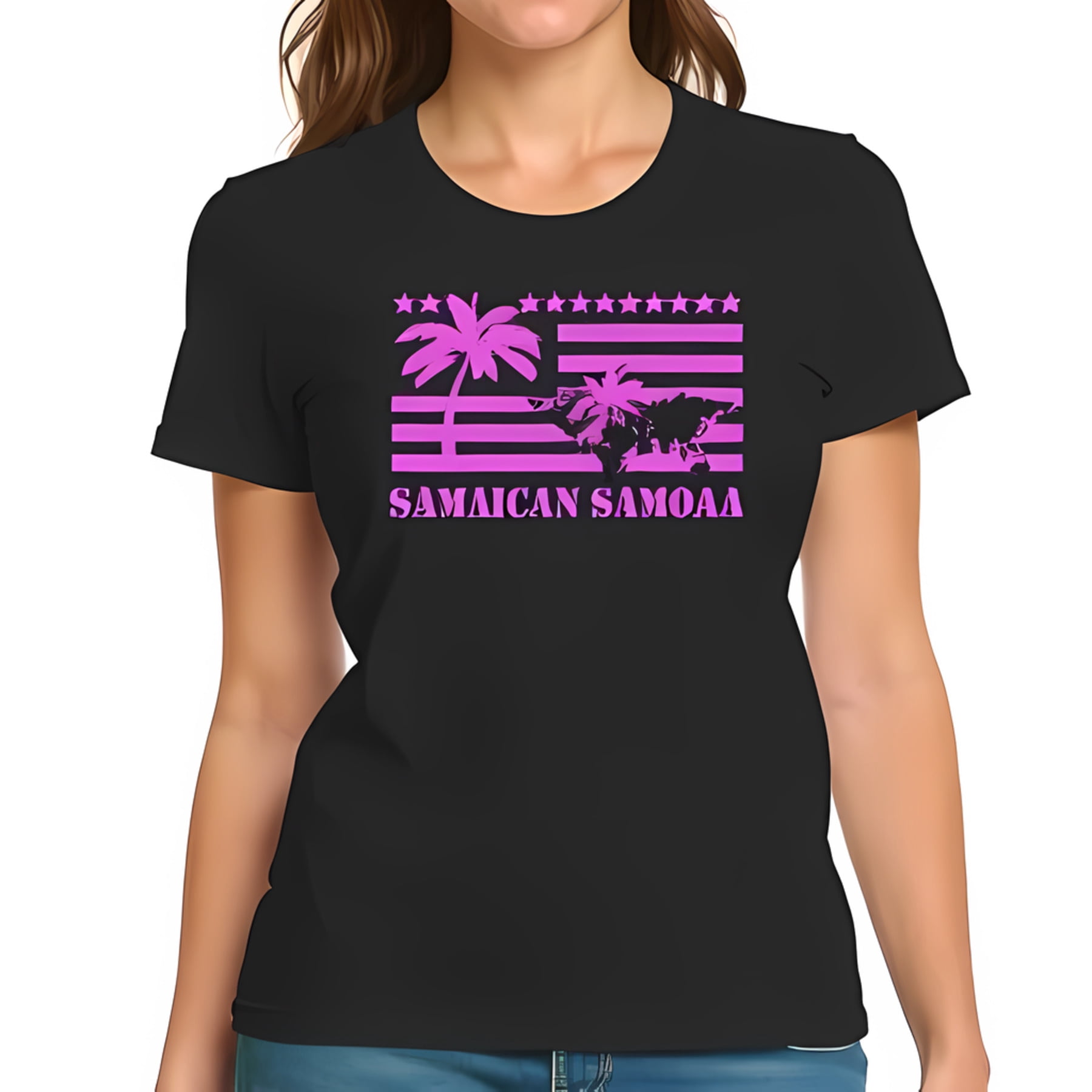 Stylish Black Cotton Short Sleeve T-Shirt with Vibrant Pink & World Map ...