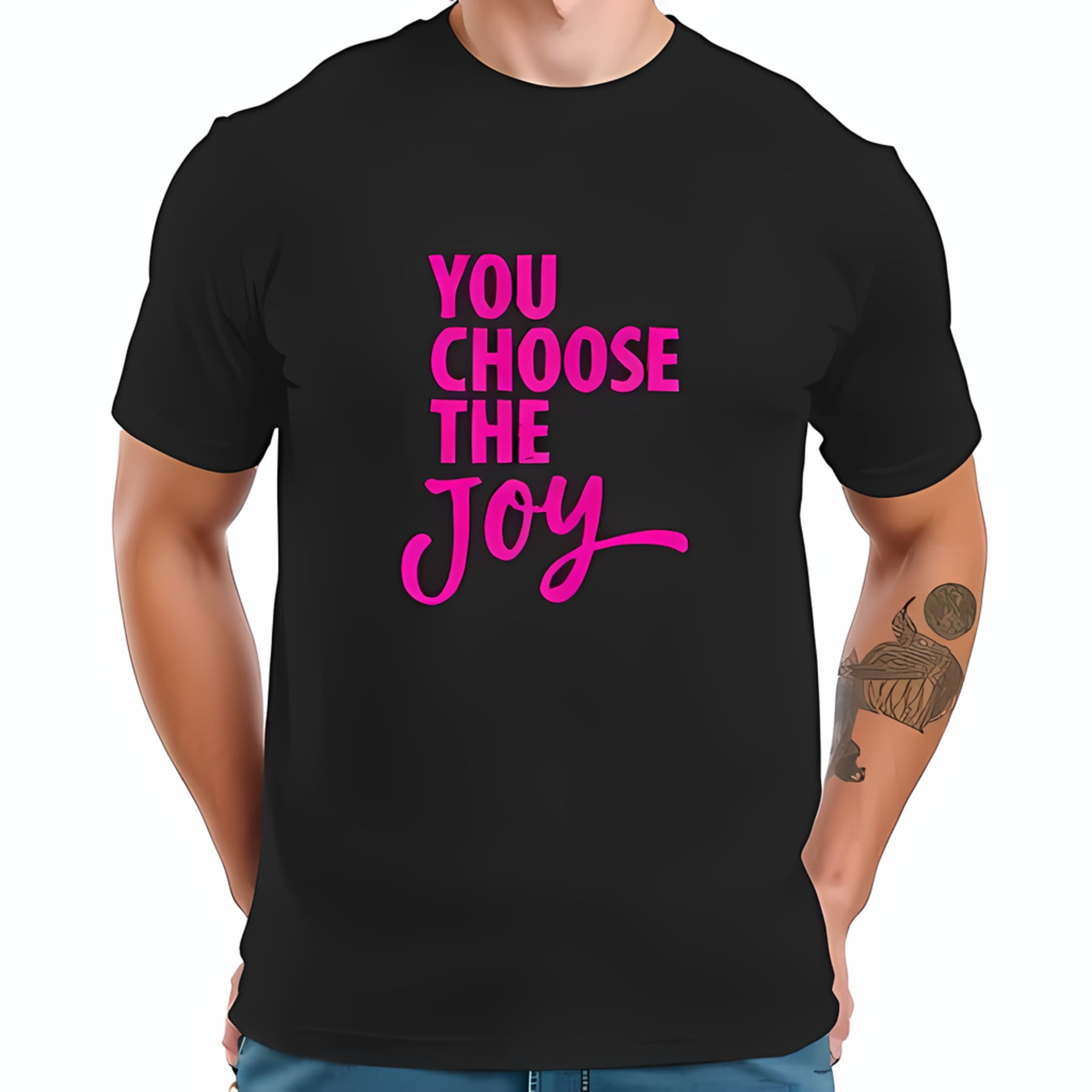 Stylish Black Cotton Short Sleeve T-Shirt with Vibrant Pink " YOU ...
