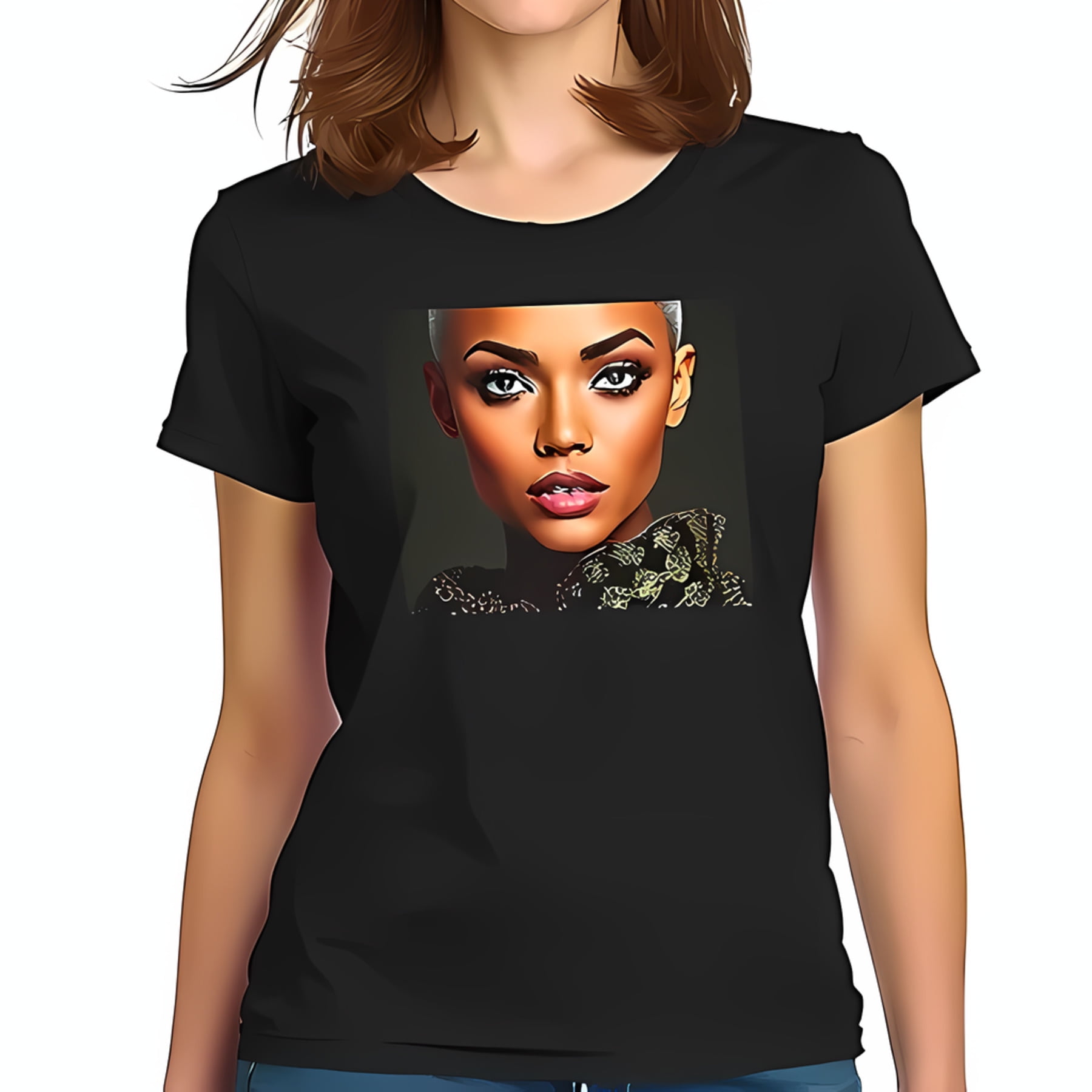 Stylish Black Cotton Short Sleeve T-Shirt with Vibrant Shaved Head ...