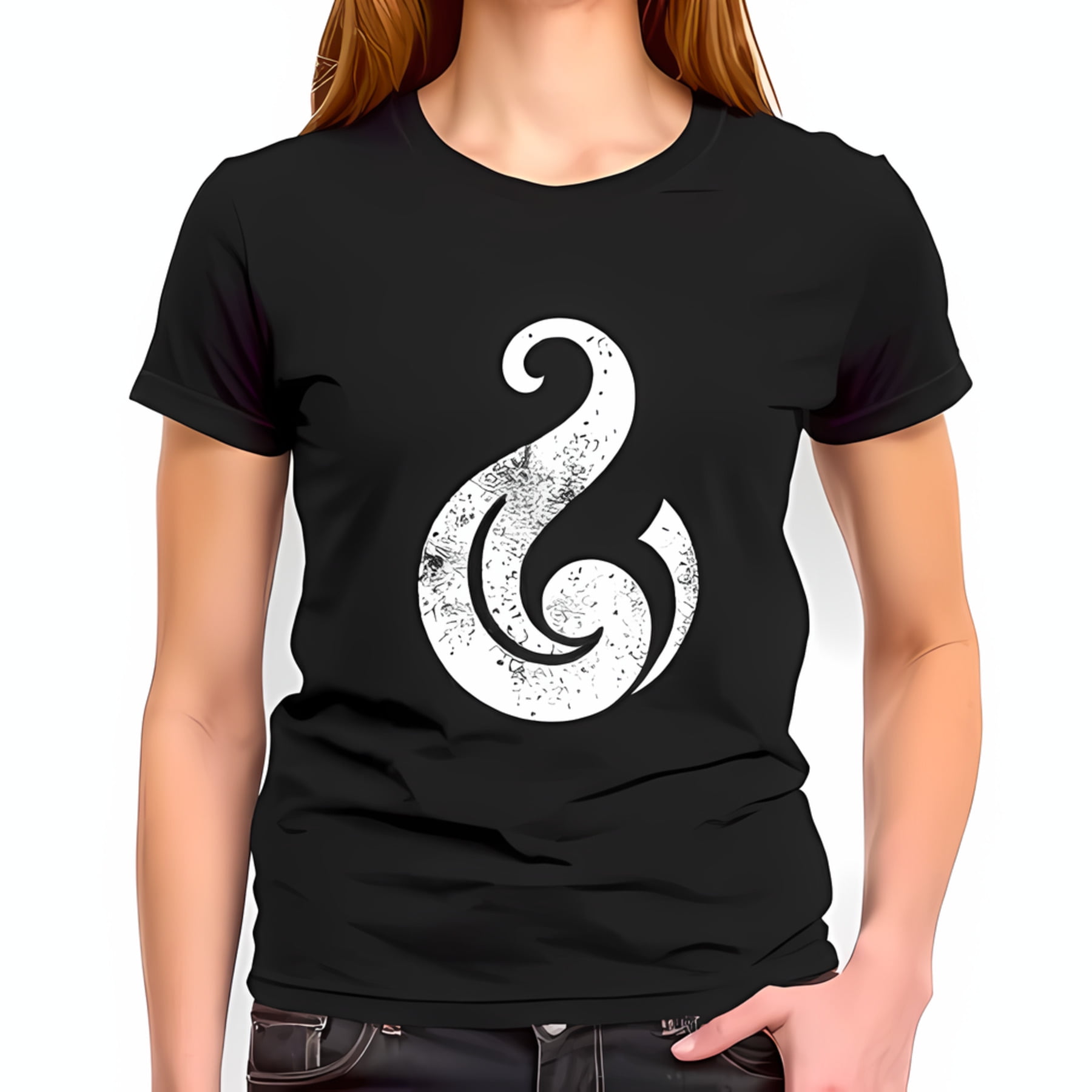 Stylish Black Cotton Short Sleeve T-Shirt with White Maori Koru Design - Unique Vintage ...