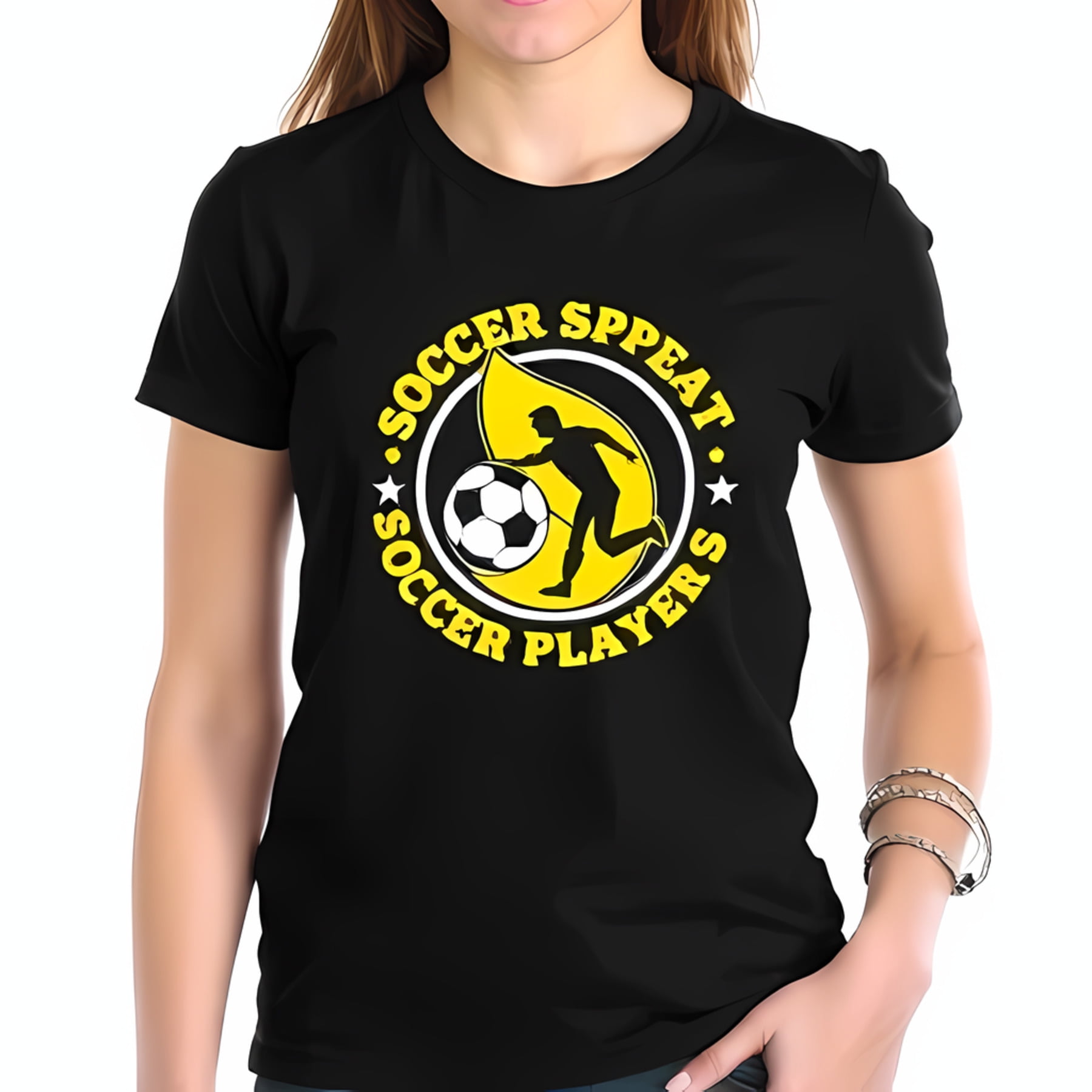 Stylish Black Cotton Short Sleeve T-Shirt with Yellow Leaf & Soccer ...