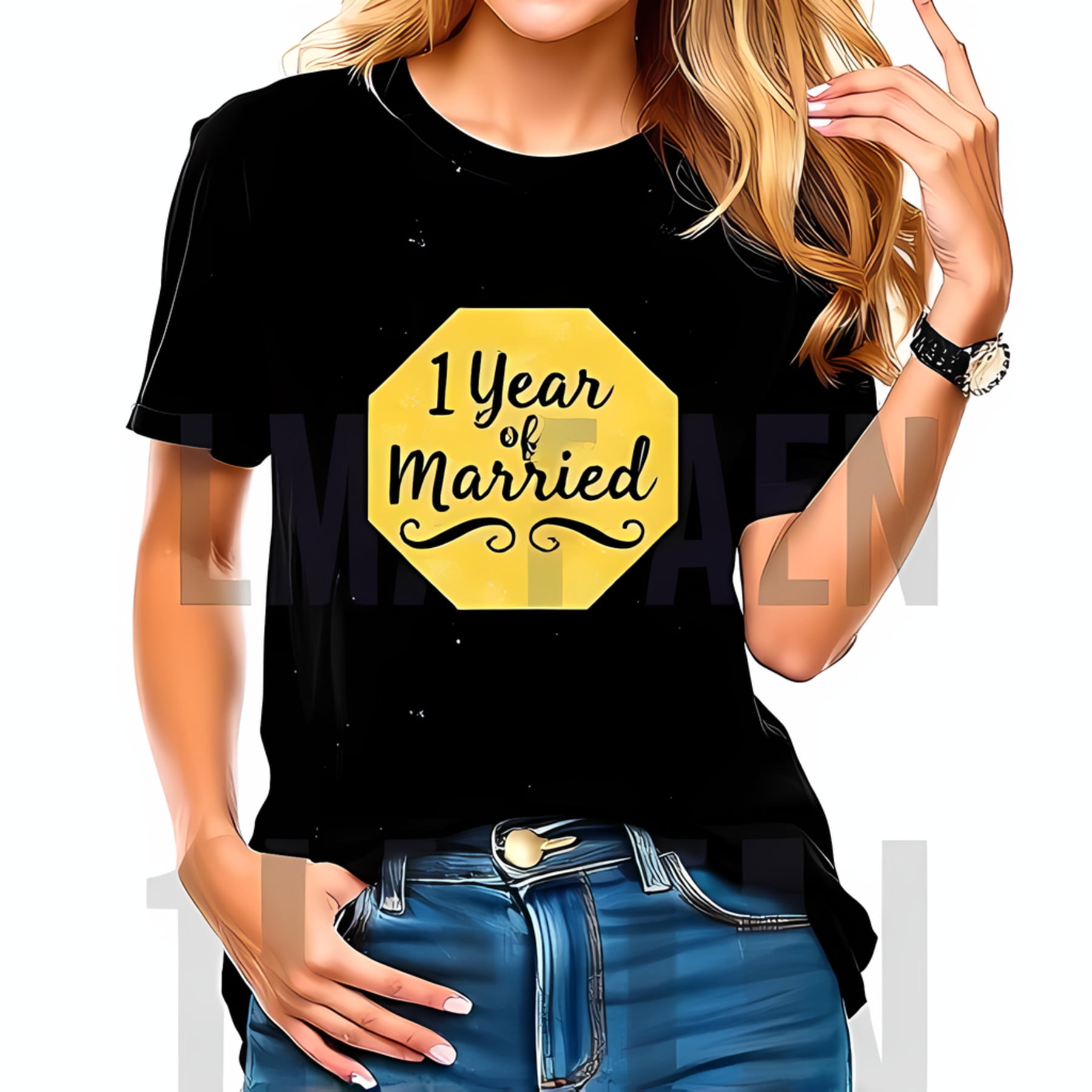 Stylish Black Cotton Short Sleeve T-Shirt with Yellow Octagonal " 1 ...