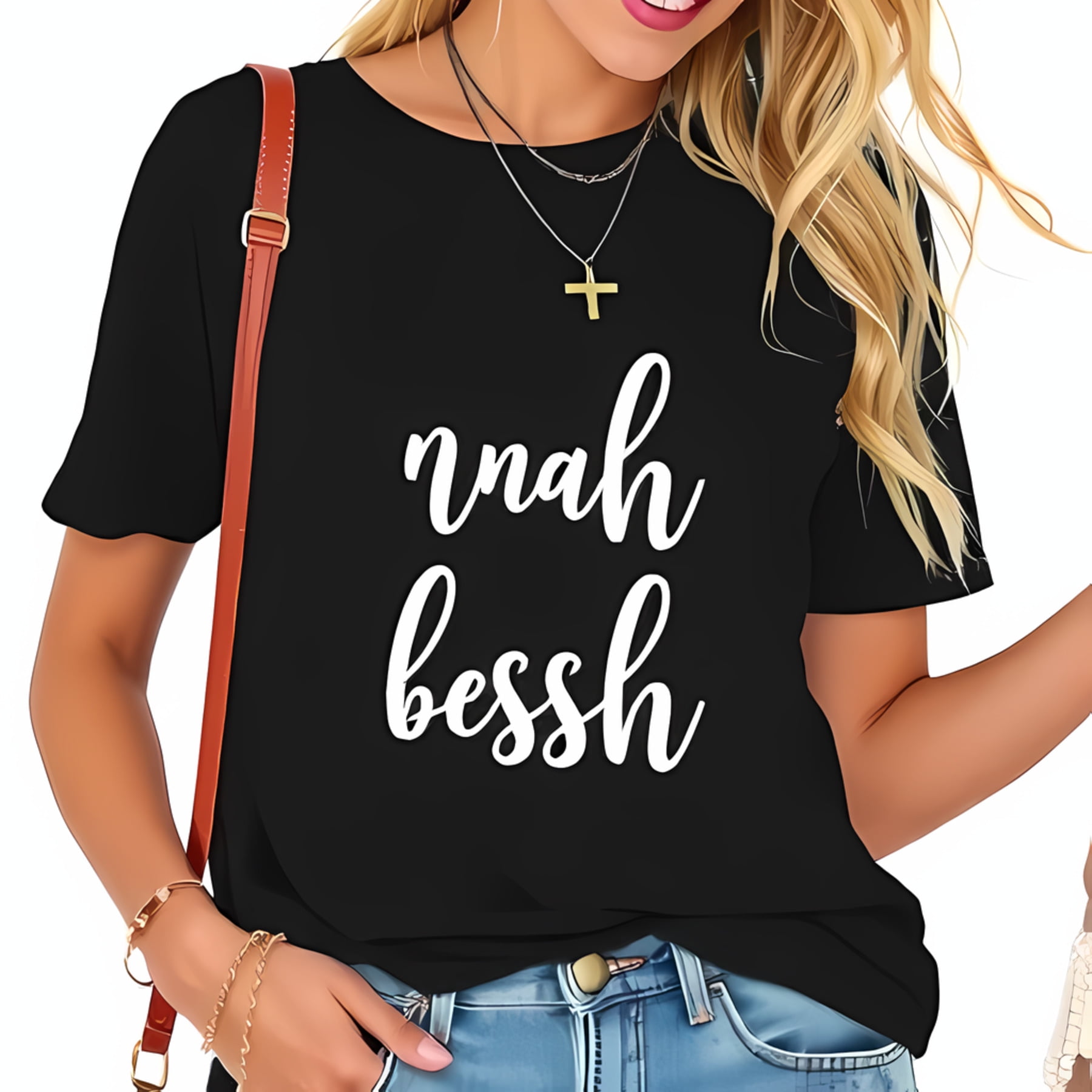 Stylish Black Cotton Short Sleeve T-Shirt with " nah bessh " in Chic ...