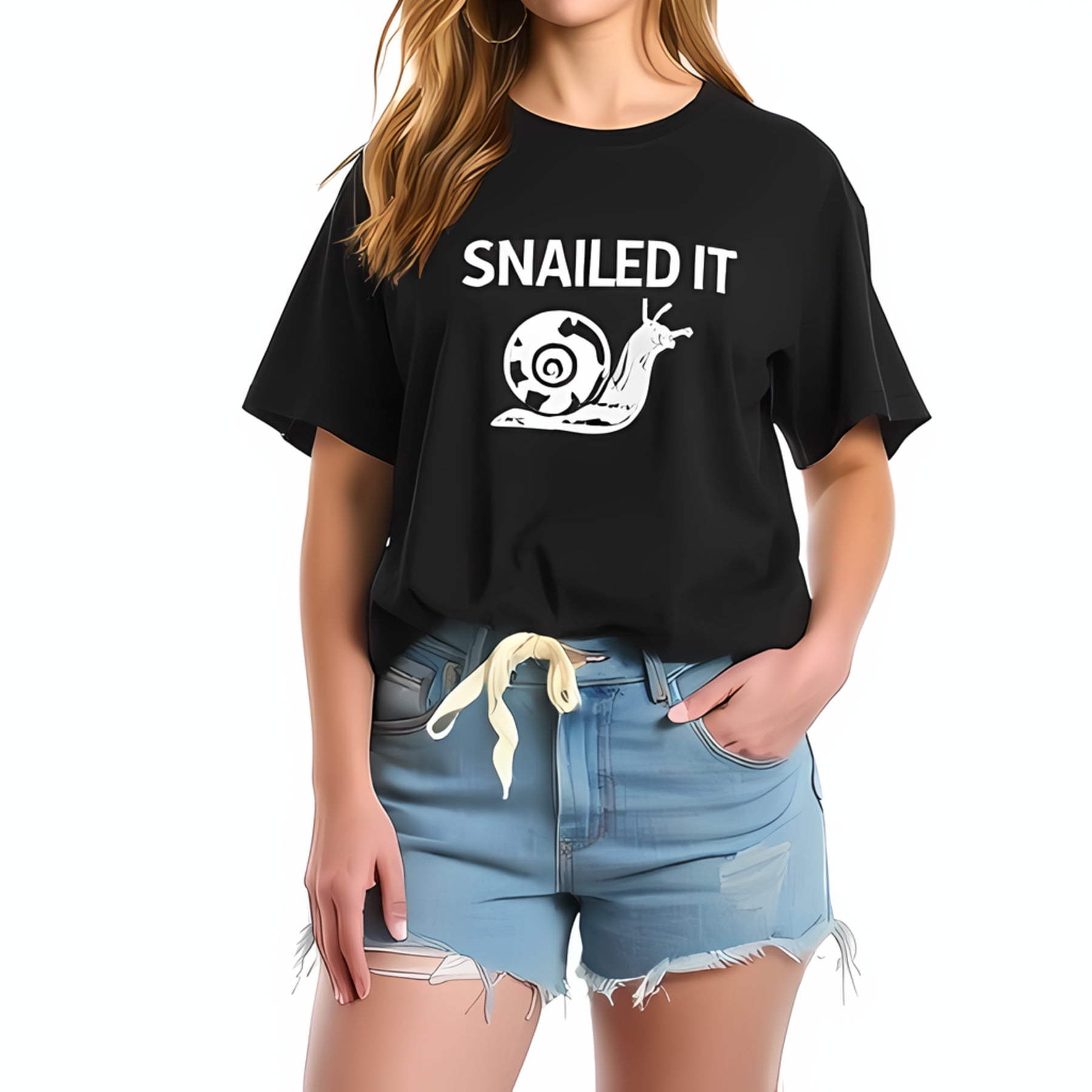 Stylish Black Cotton T-Shirt with Whimsical Snail Graphic & 'SNAILED IT ...