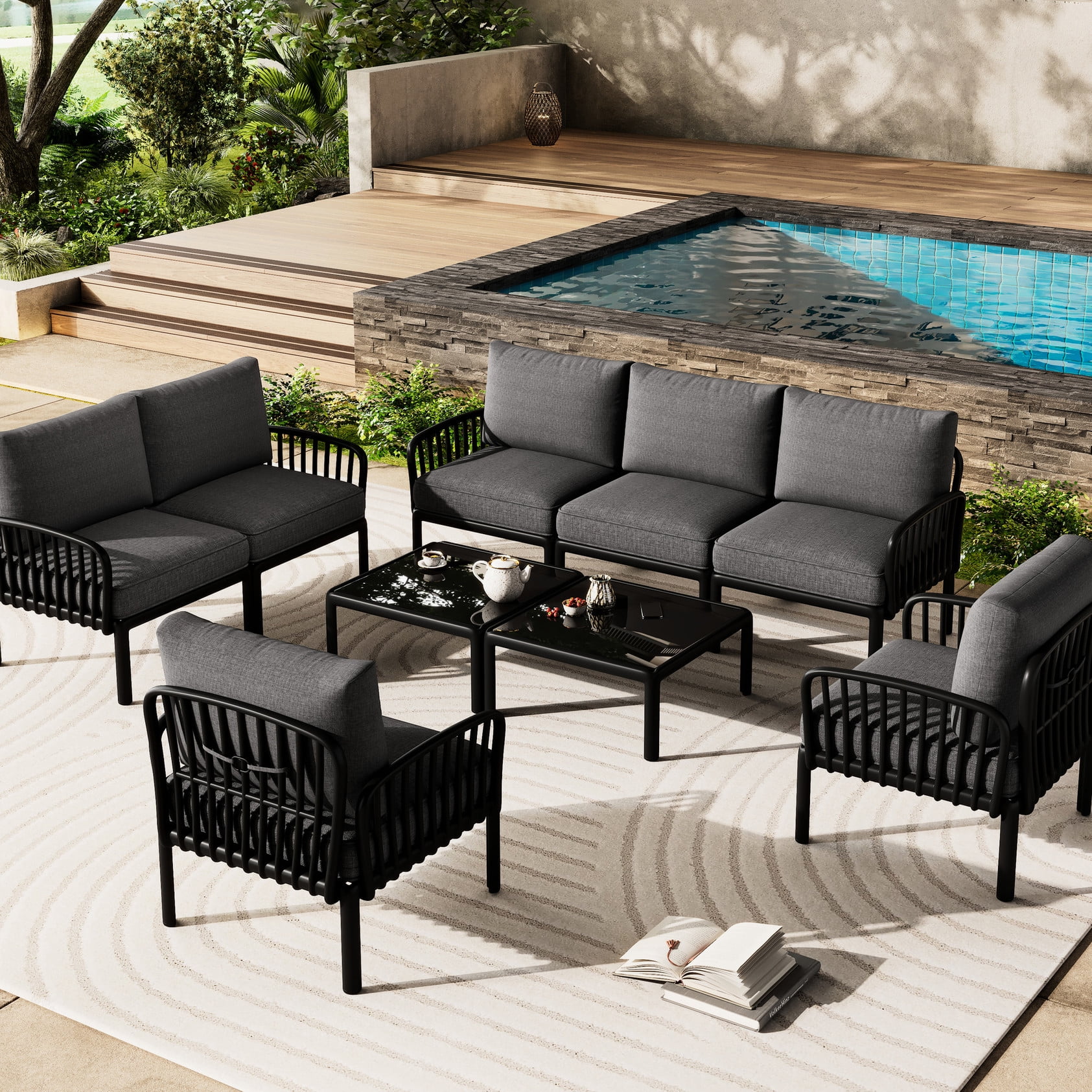 Stylish Black & Dark Gray Patio Conversation Set | Flexible Modular ...
