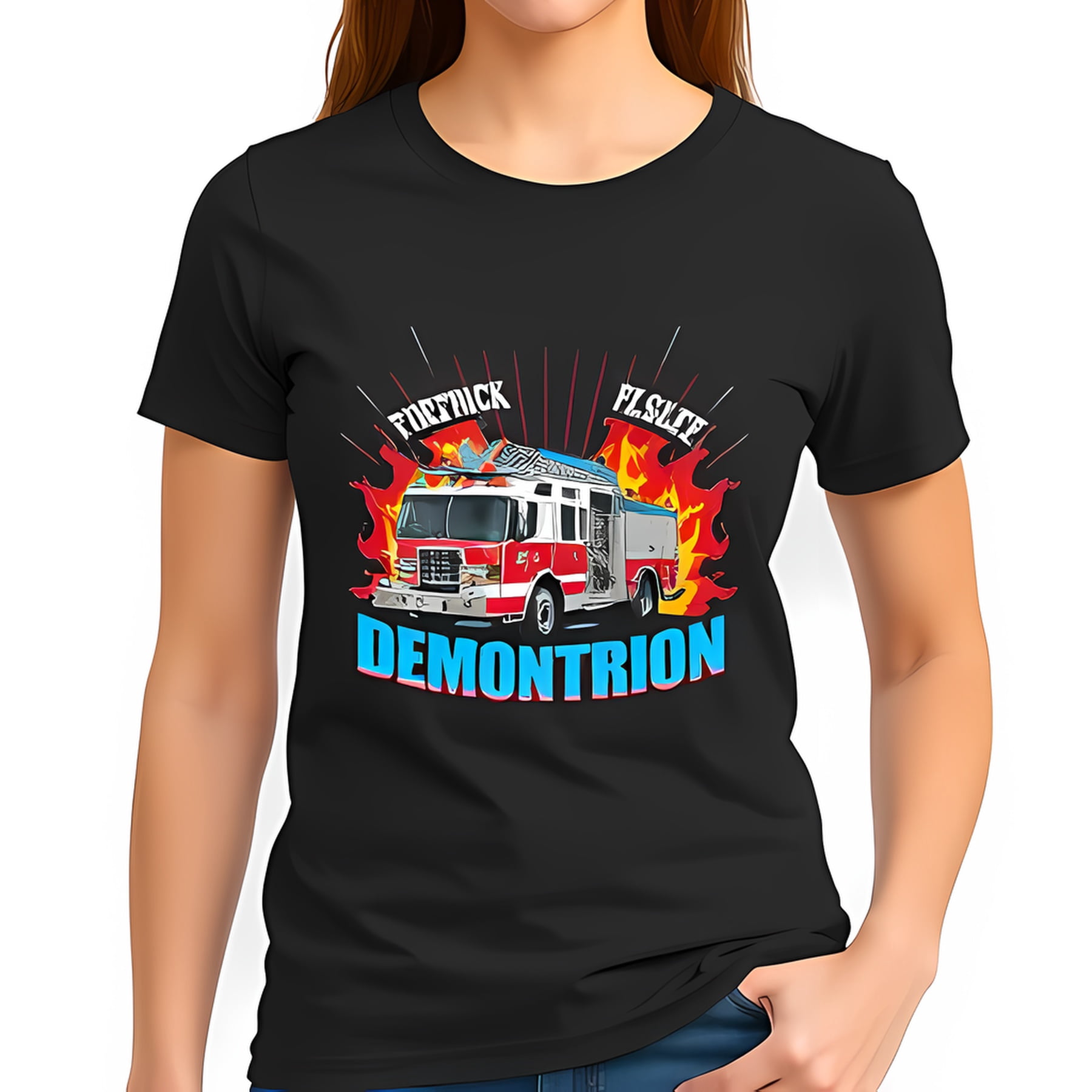 Stylish Black Firetruck Graphic T-Shirt for Fire Department Fans ...