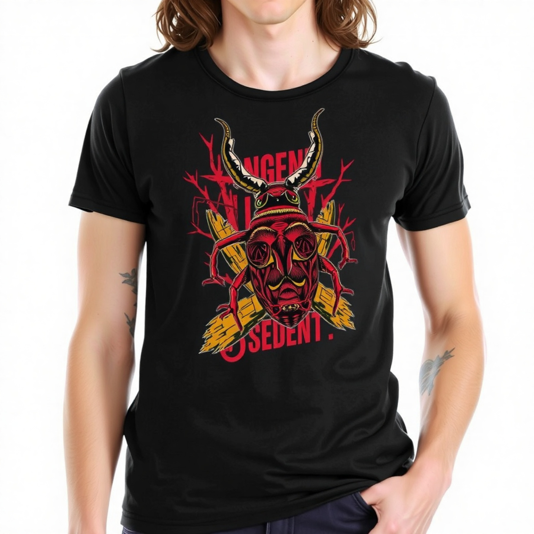 Stylish Black Graphic T-Shirt for Men Unique Design with "ANGEN SEDENT ...