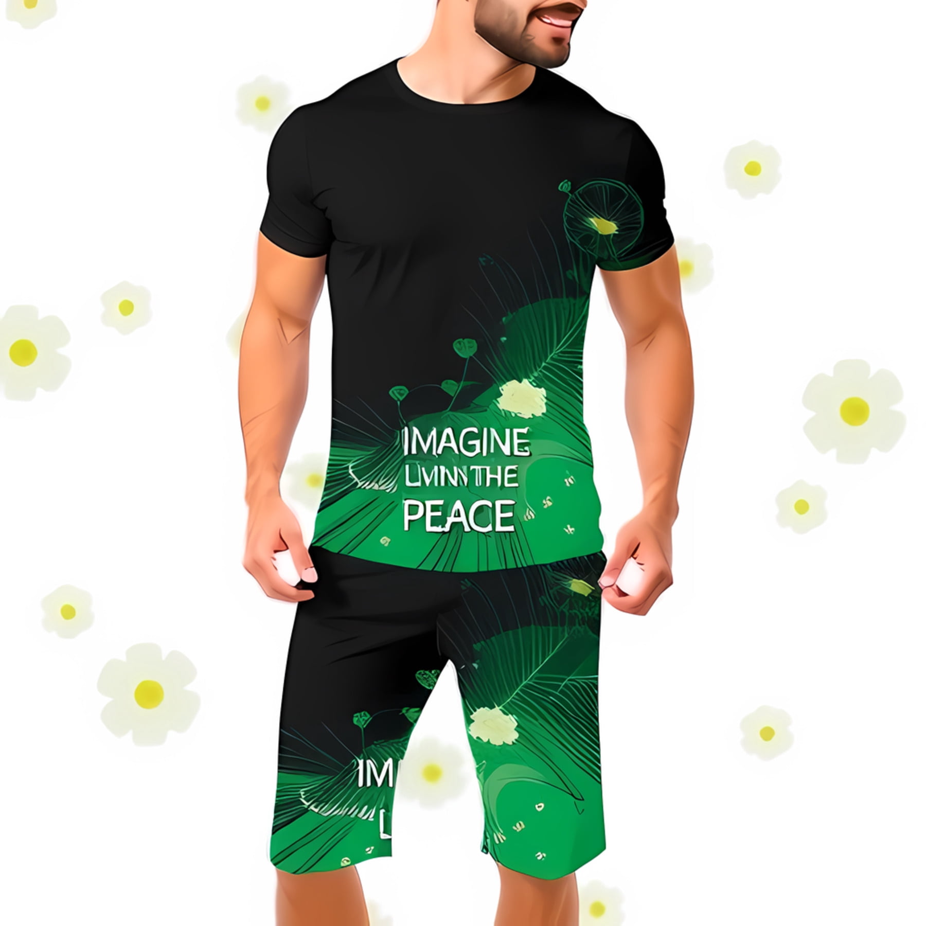 Stylish Black & Green Athletic T-Shirt and Shorts Set with Vibrant ...