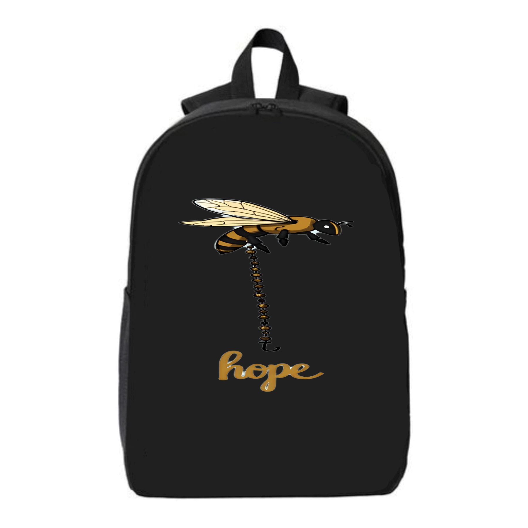 Stylish Black Laptop Backpack with Bee Design Golden ' Hope ' Text Fits ...