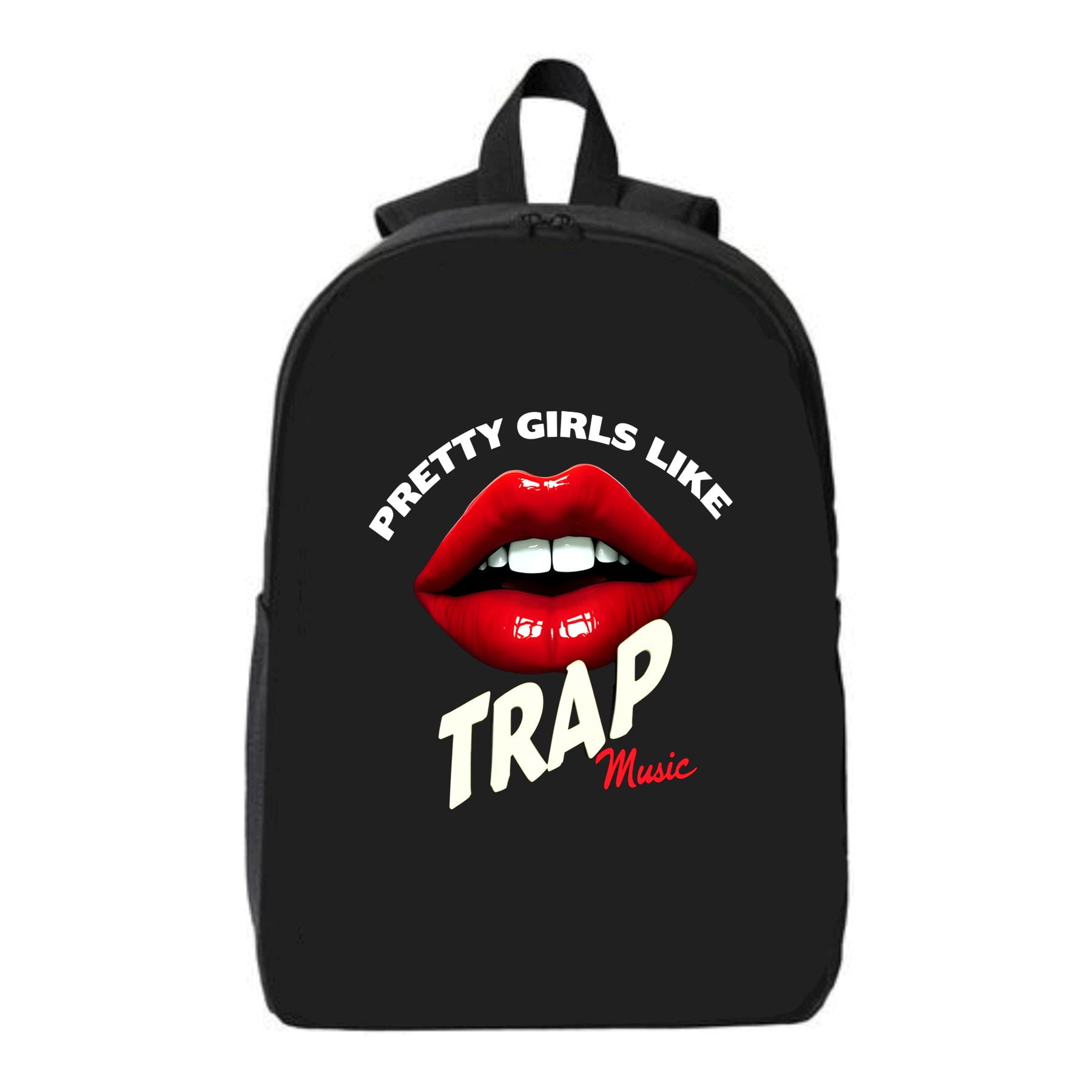 Stylish Black Laptop Backpack with Bold ' PRETTY LIKE TRAP Music ...