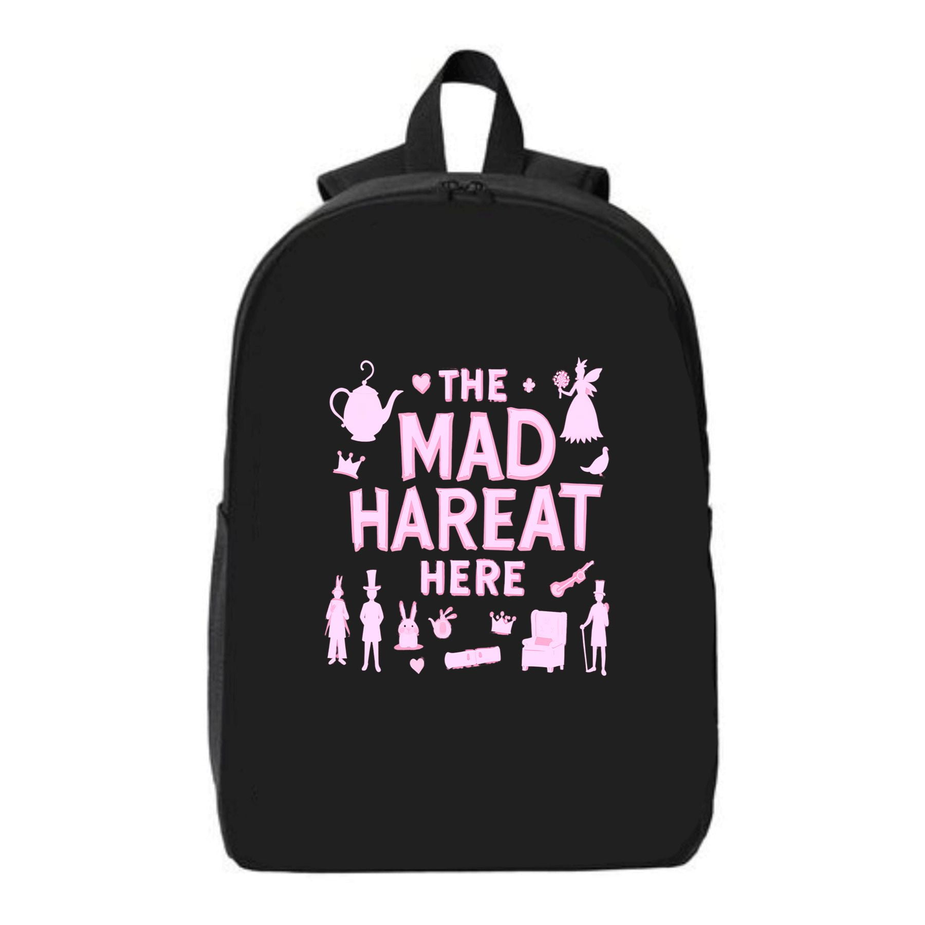 Stylish Black Laptop Backpack with Bold Pink " THE MAD HARET HERE ...