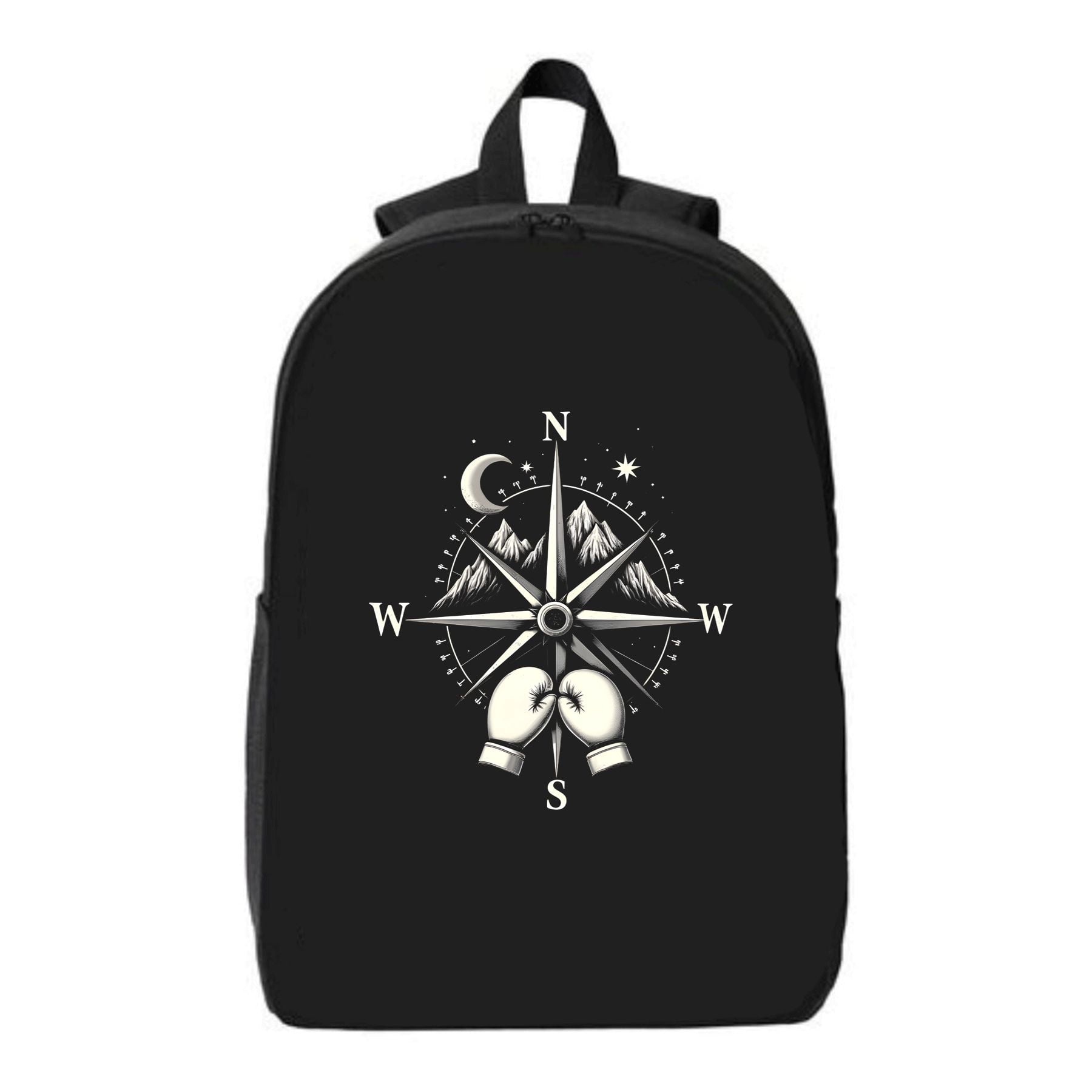 Stylish Black Laptop Backpack with Compass Rose Design Mountain Peaks ...