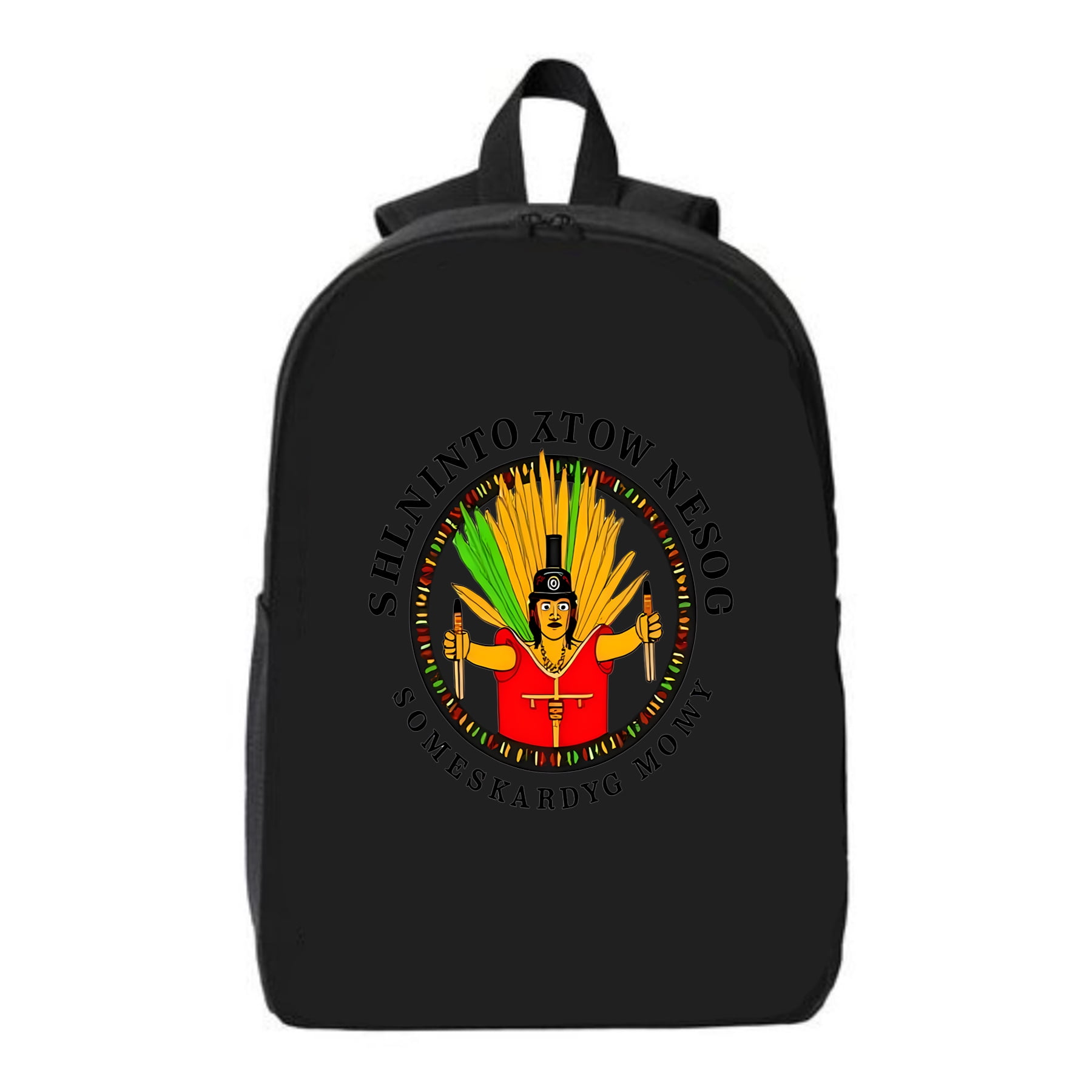 Stylish Black Laptop Backpack with Cultural Circular Design Features ...