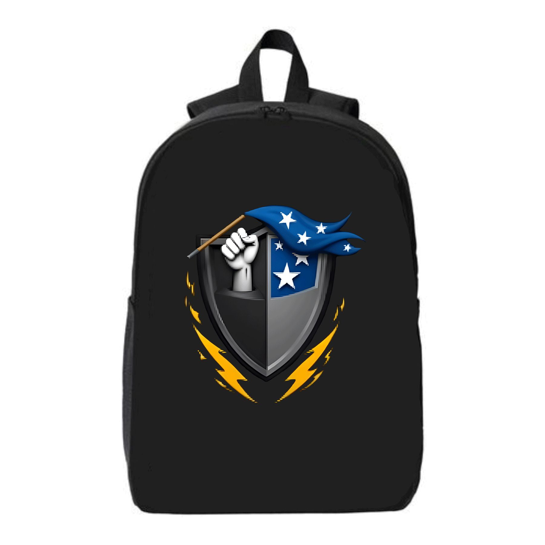 Stylish Black Laptop Backpack with Emblem White Fist & Staff Blue Flag ...
