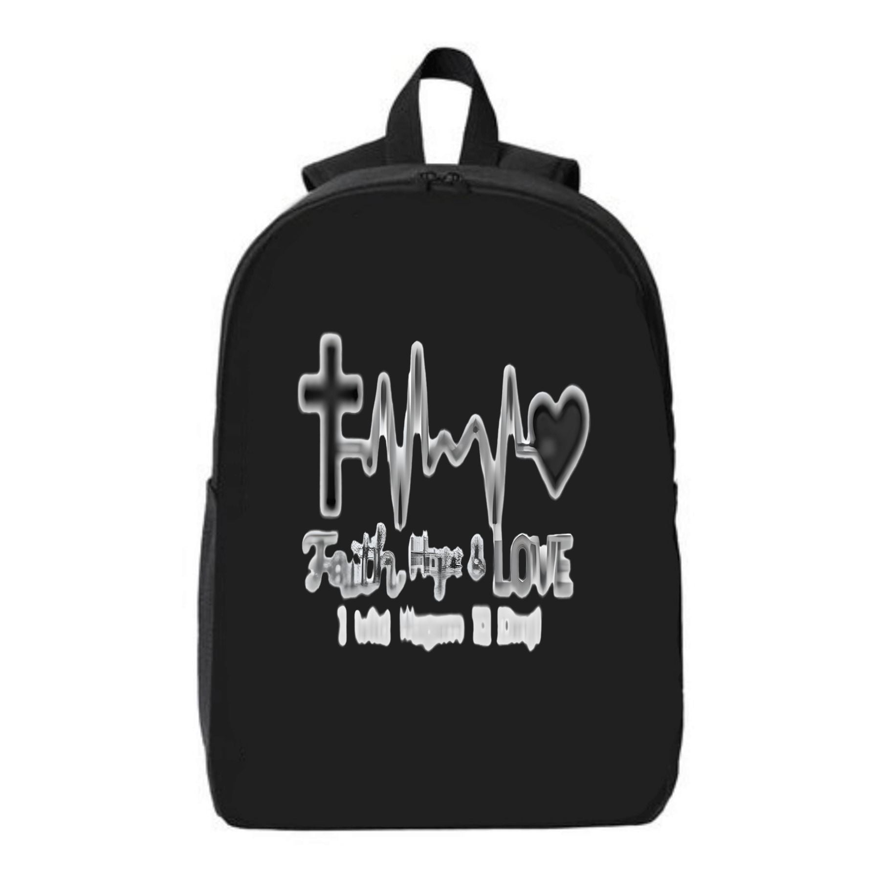 Stylish Black Laptop Backpack with Heartbeat Design ' Faith Hope Love ...