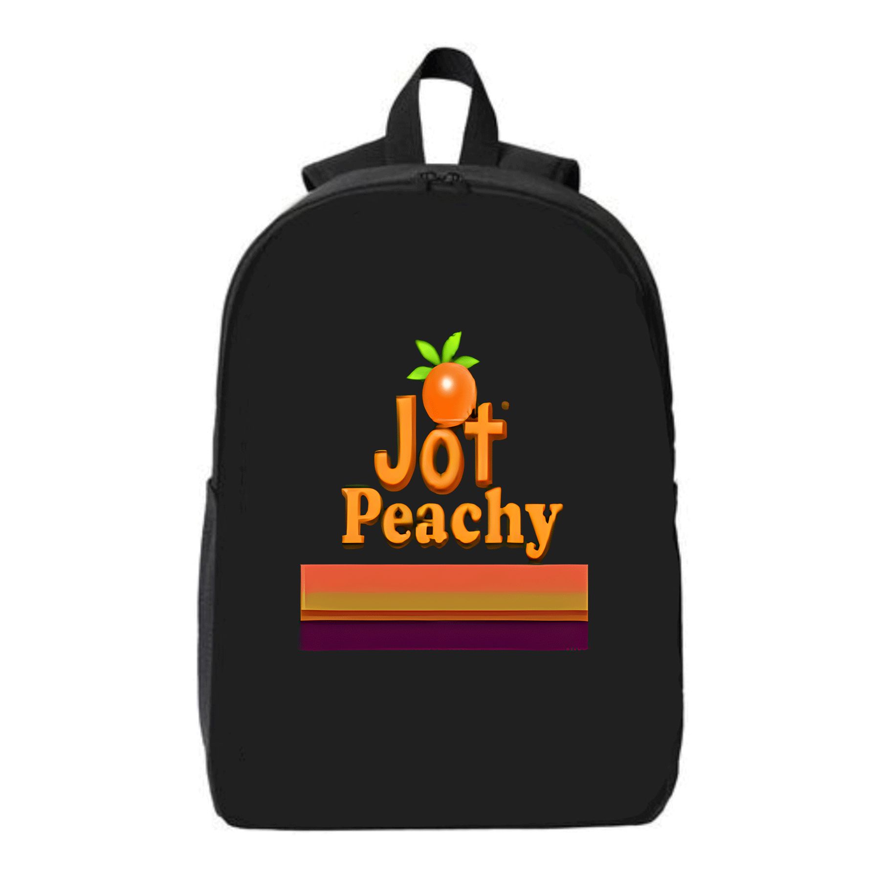 Stylish Black Laptop Backpack with ' Jot Peachy ' Design - Orange Fruit ...