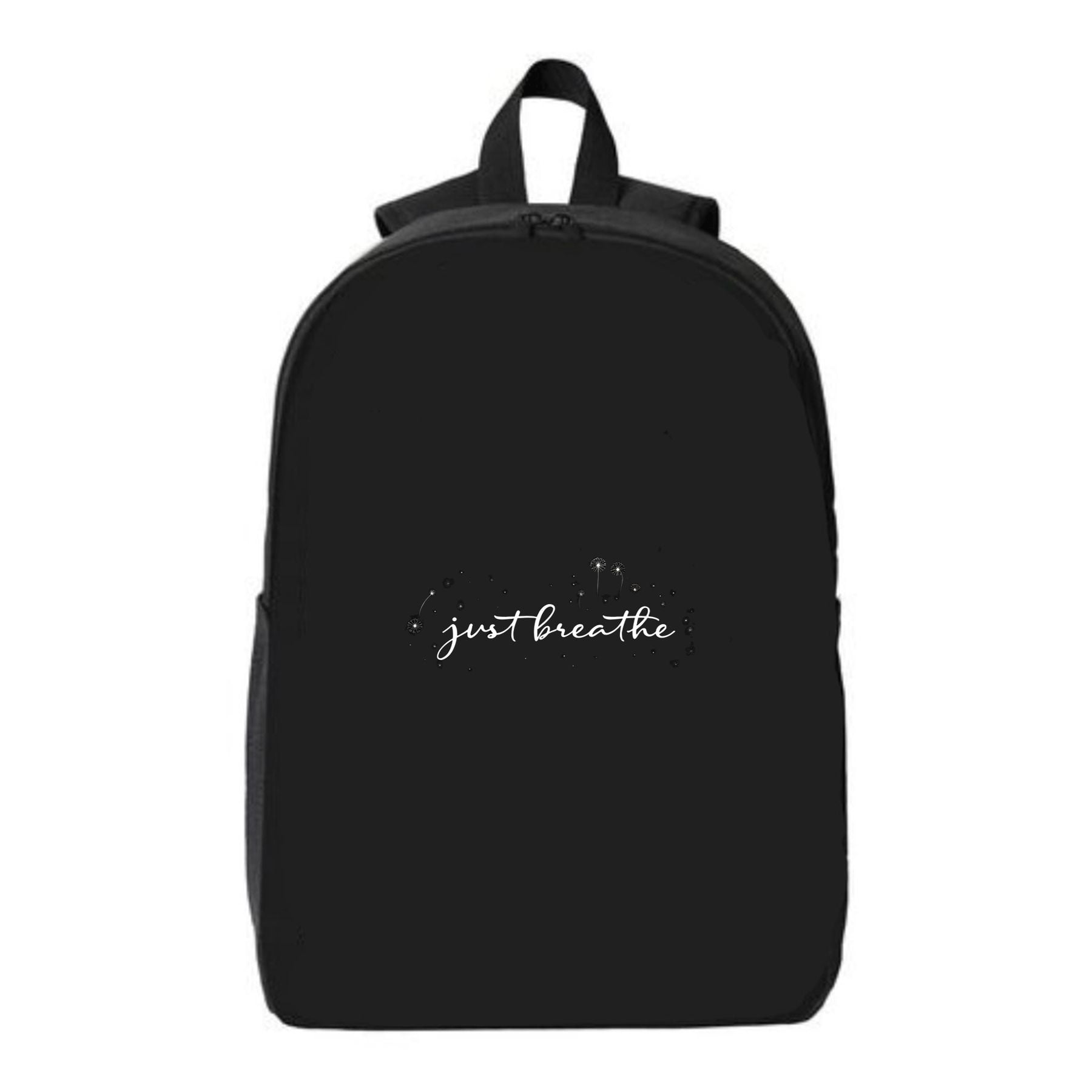 Stylish Black Laptop Backpack with ' Just Breathe ' Cursive Design Fits ...