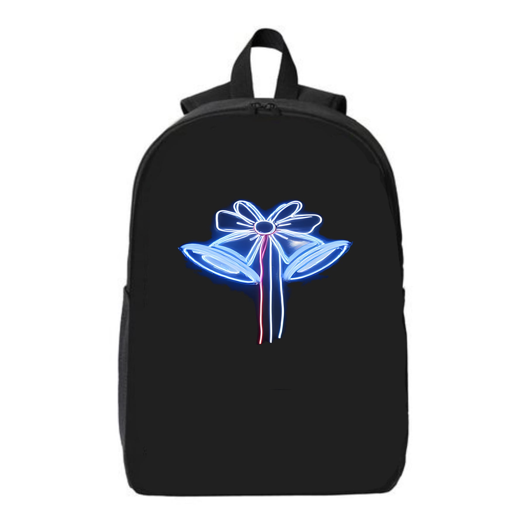 Stylish Black Laptop Backpack with Neon Blue Bells Design & Colorful ...