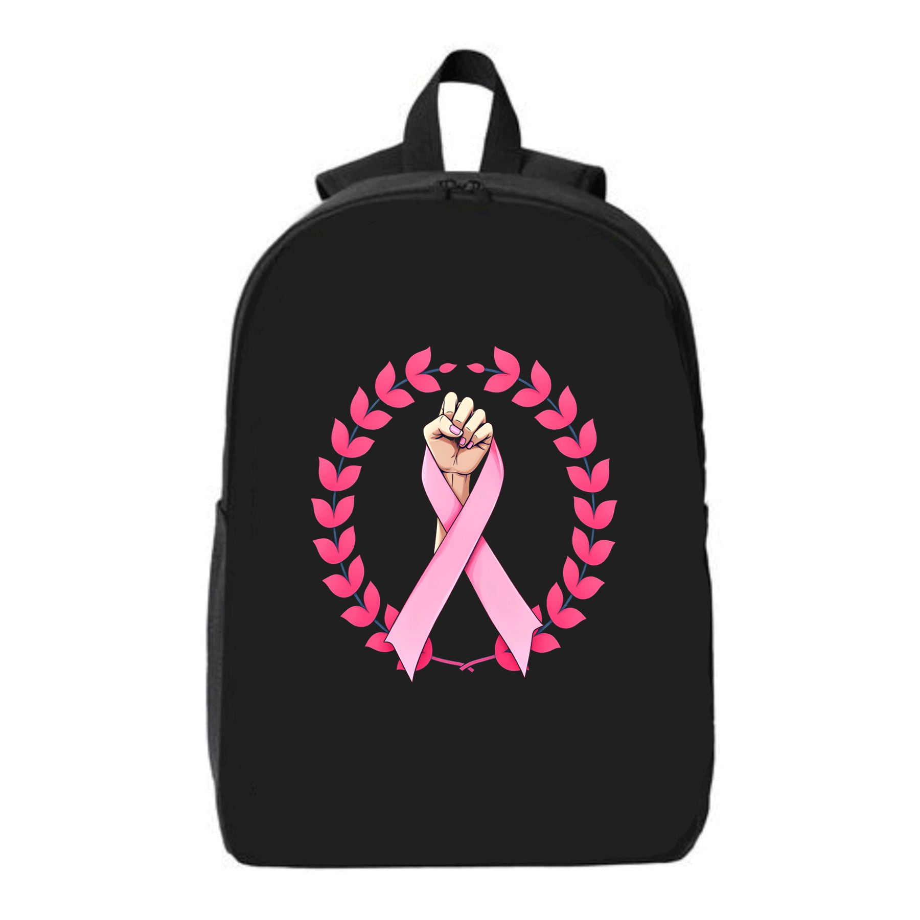 Stylish Black Laptop Backpack with Pink Ribbon & Fist Design 15 ...