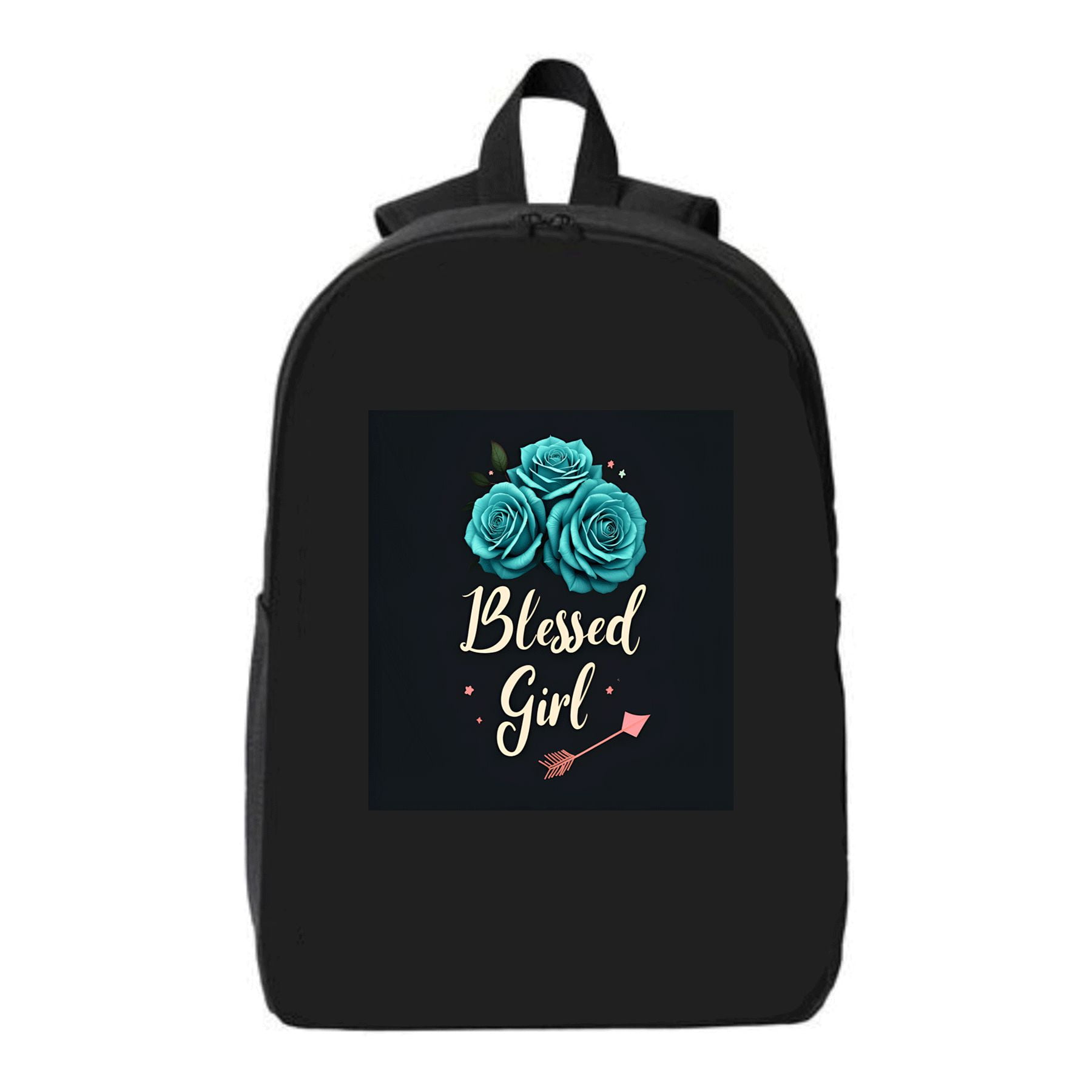 Stylish Black Laptop Backpack with Turquoise Roses & ' Blessed ' Text ...
