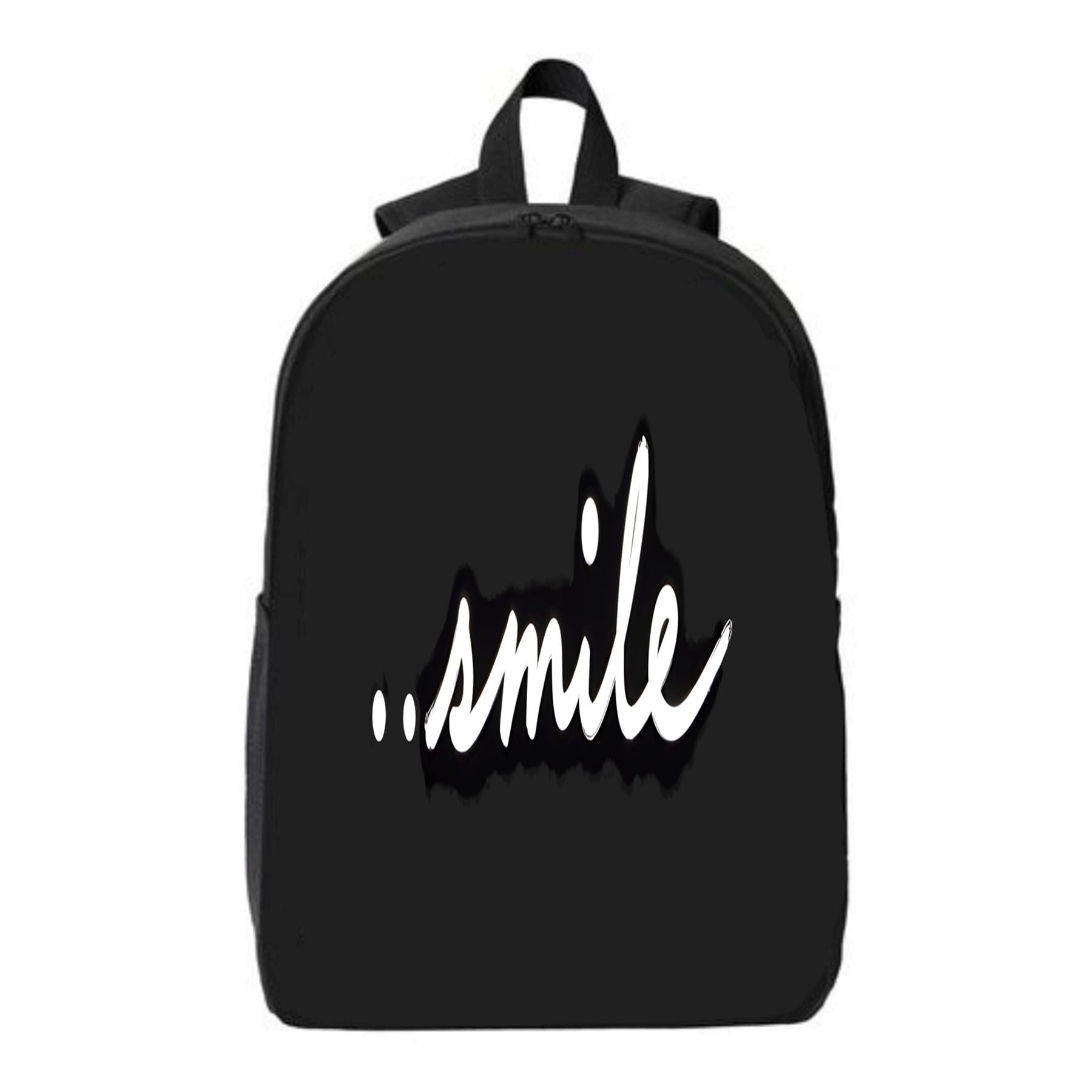 Stylish Black Laptop Backpack with Zipper Top ' smile ' Cursive Design ...