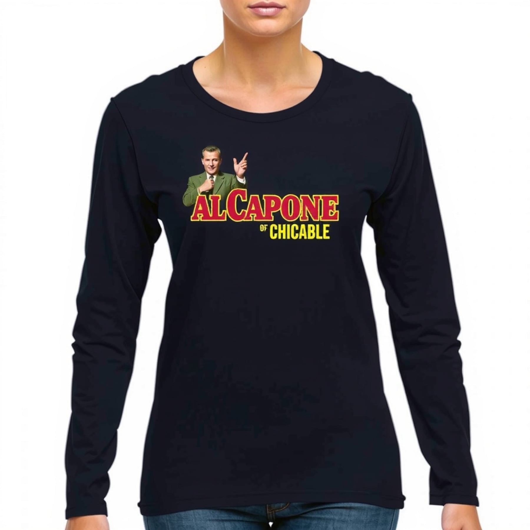 Stylish Black Long Sleeve T-Shirt featuring Al Capone Graphic - "Al ...