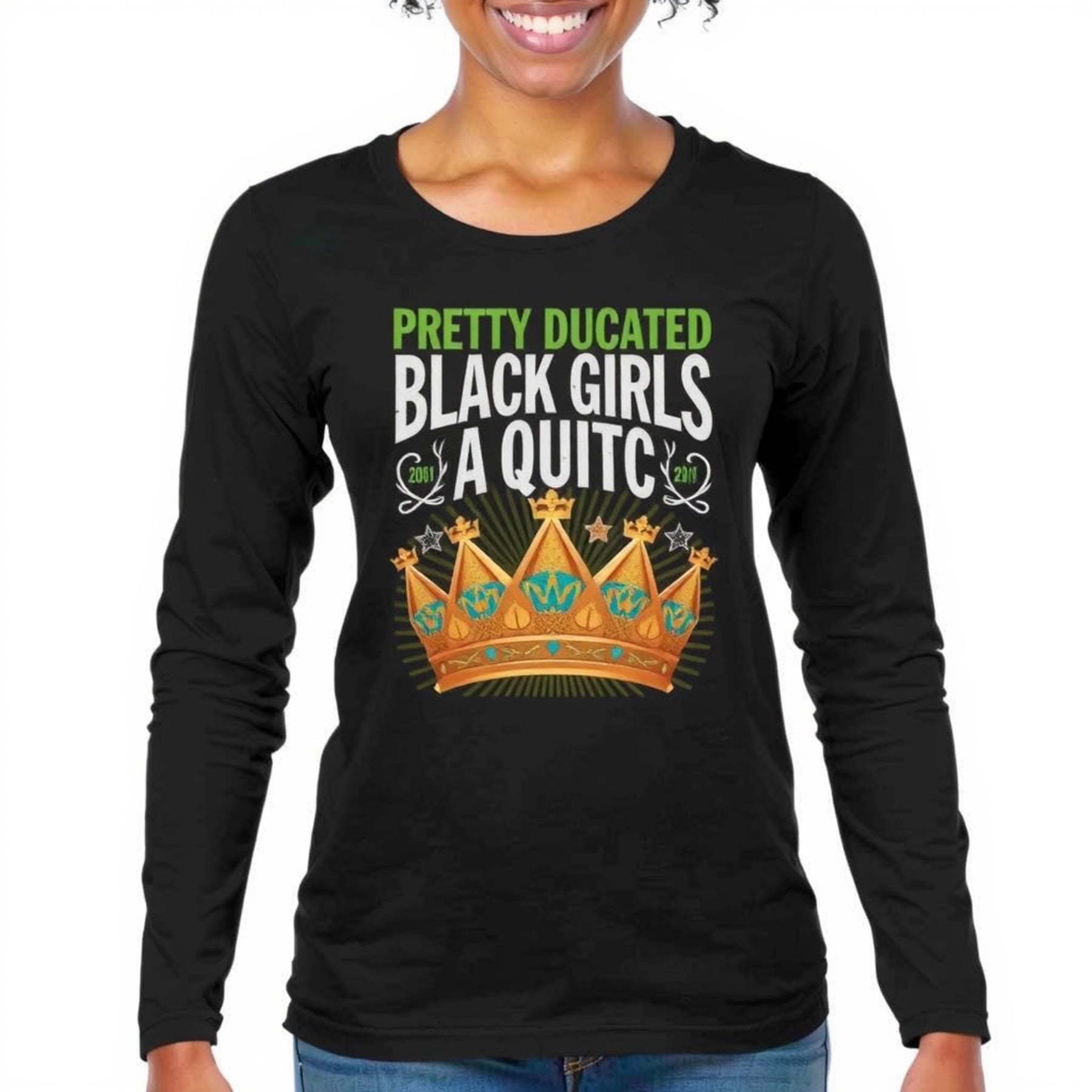 Stylish Black Long Sleeve T-Shirt for Women Pretty DUCATED Black A Quit ...