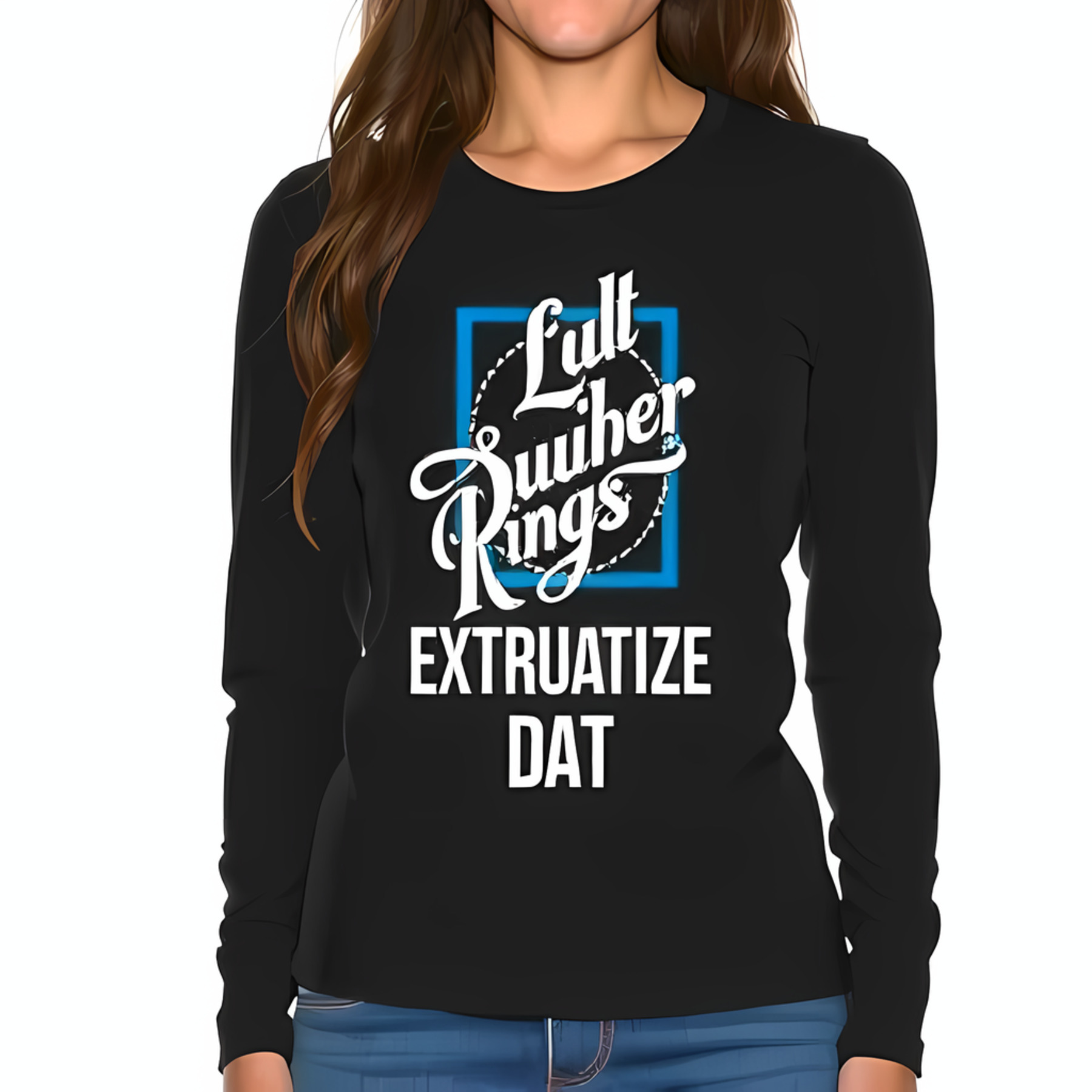 Stylish Black Long Sleeve T-Shirt with Graphic Design - "Lult Suwiher ...