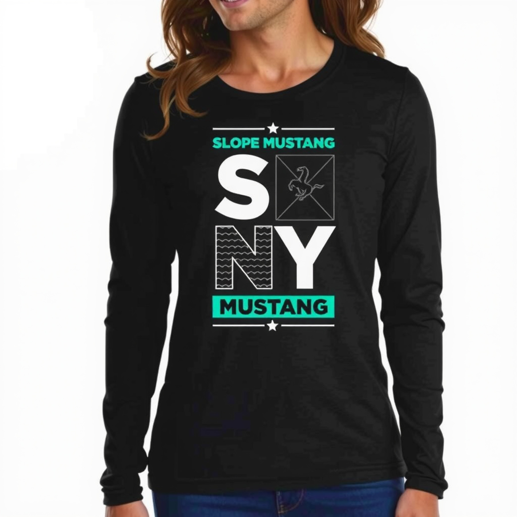Stylish Black Long Sleeve T-Shirt with 'SNY' Horse Graphic lope ...