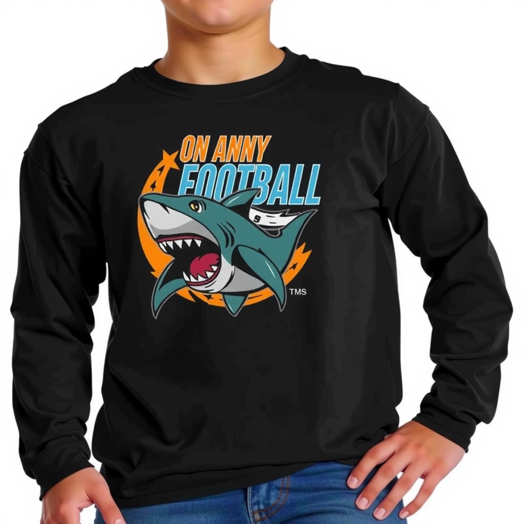 Stylish Black Long Sleeve T-Shirt with Teal & Grey Graphic "ON ANNY ...