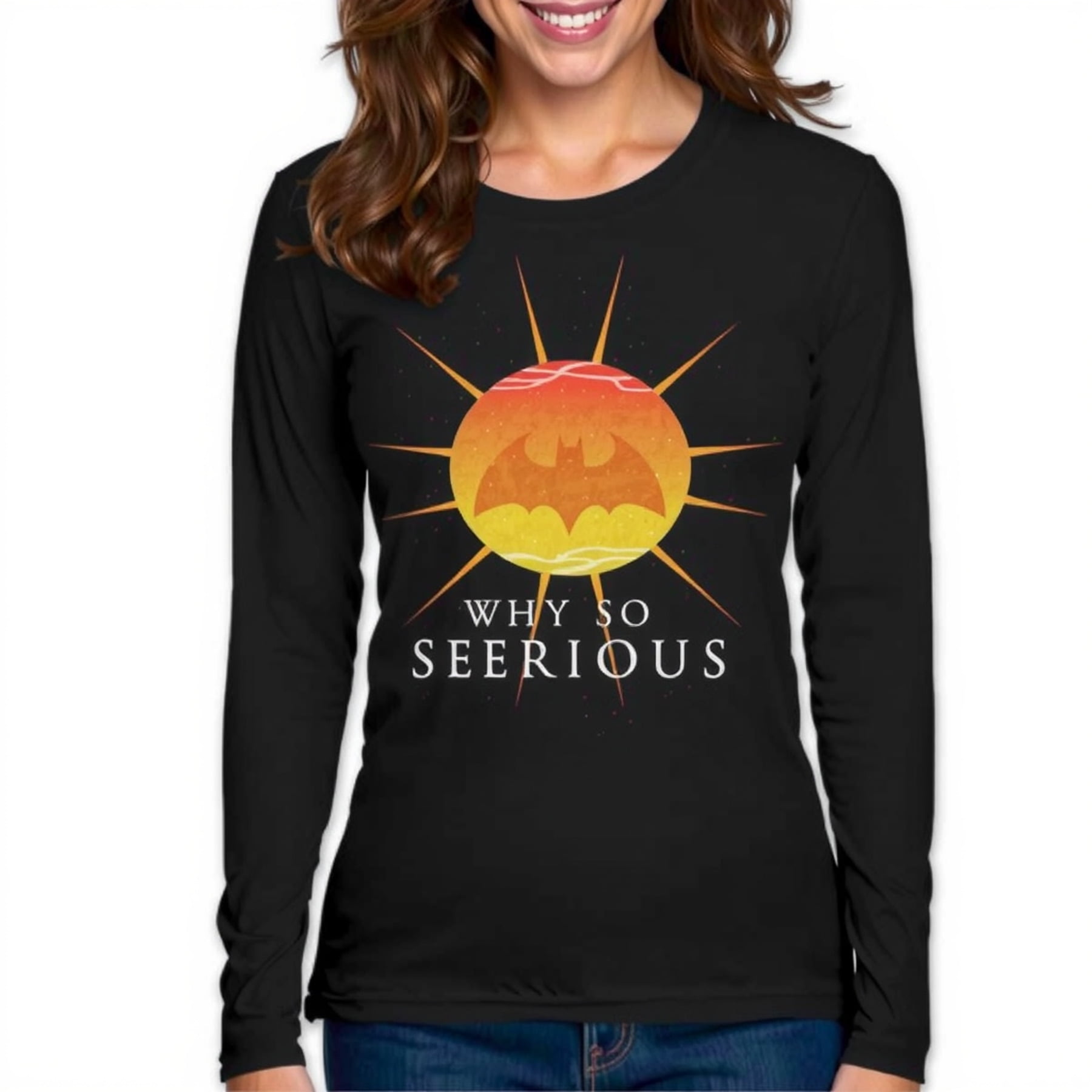 Stylish Black Long Sleeve T-Shirt with & 'WHY SO SERIOUS' Graphic ...