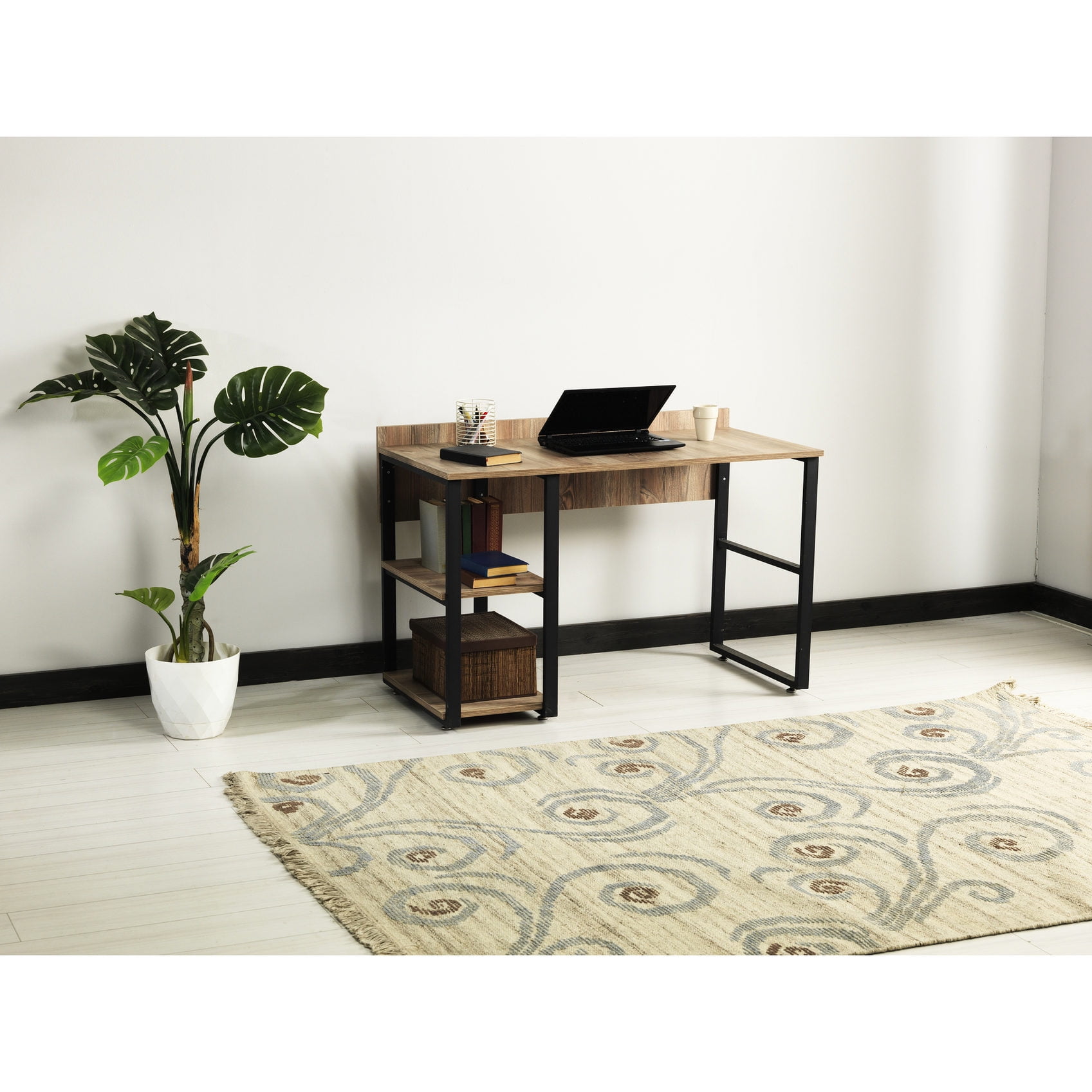 Stylish Black Metal Frame - 2 - Shelf Computer Desk for a Cozy Home ...