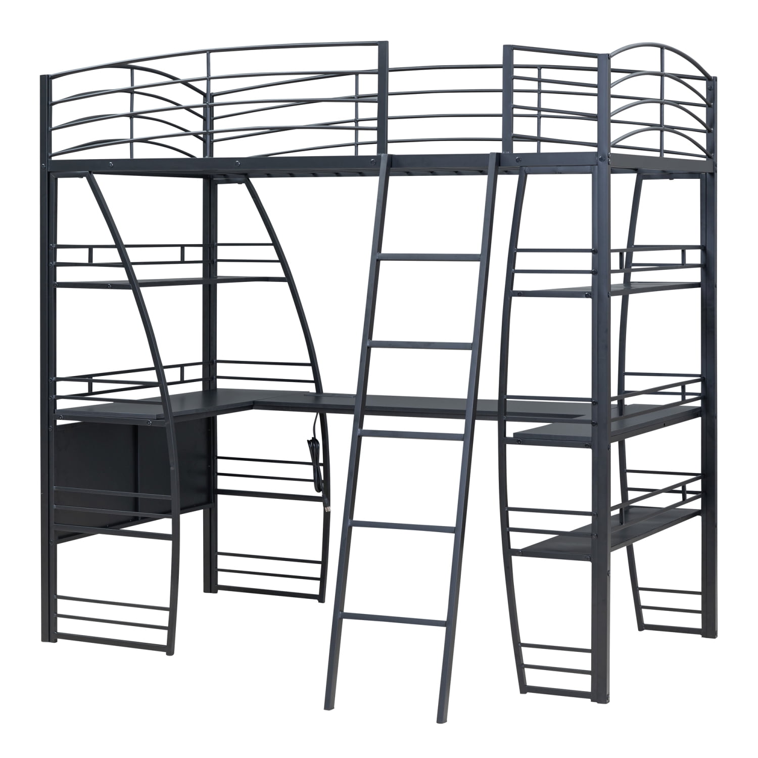 Stylish Black Metal Frame Loft Bed for Twin Size with 4 Layers of ...