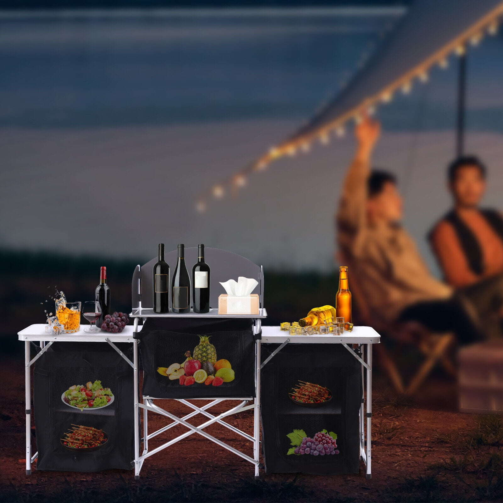 Stylish Black Outdoor Folding Camping Kitchen Station w/3 Tables ...