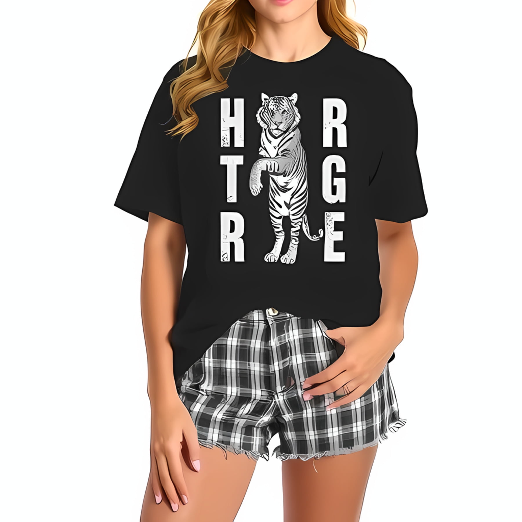 Stylish Black Oversized Cotton T-Shirt with 'TIGER' Graphic and White ...