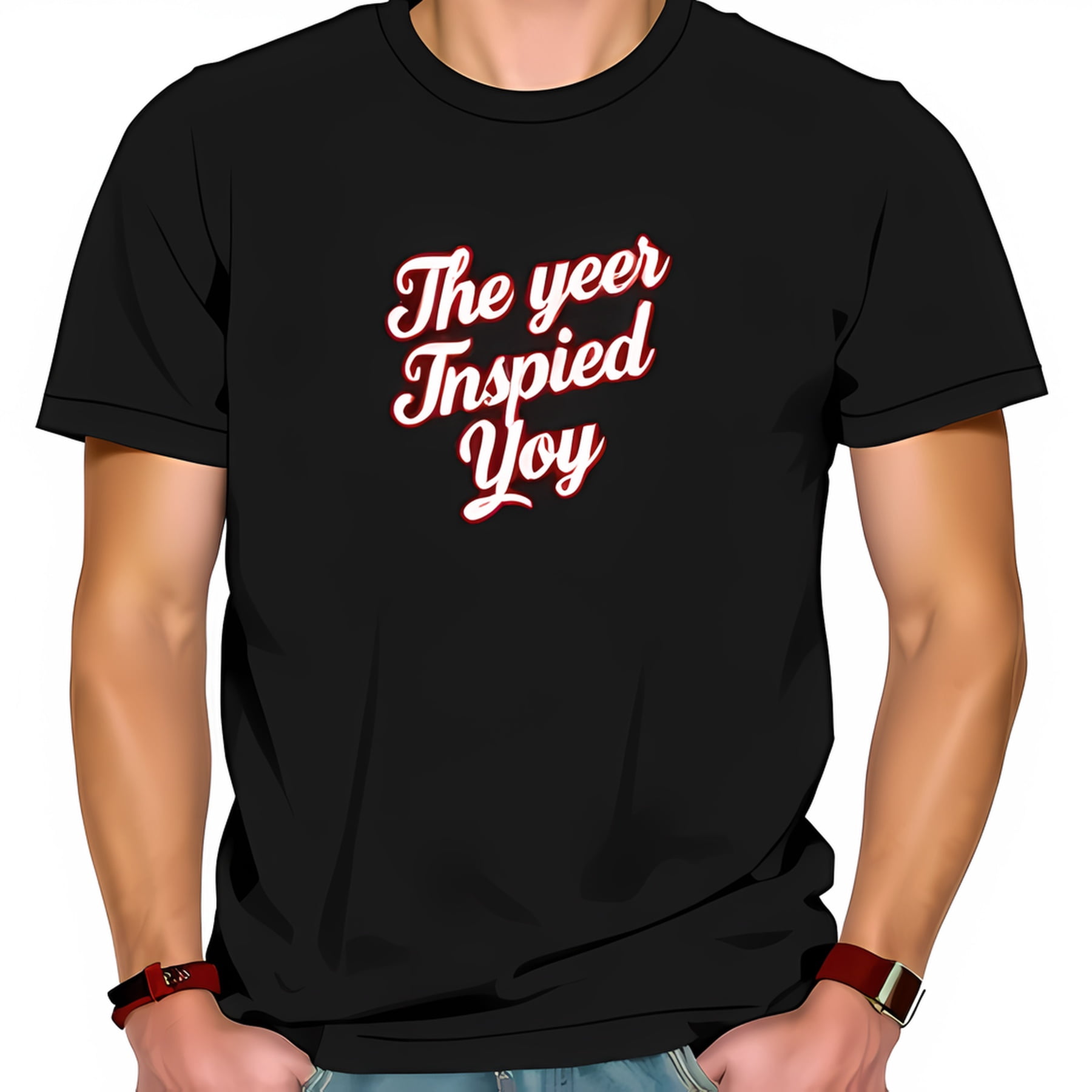 Stylish Black Short-Sleeve T-Shirt with Retro Red Script Graphic - "The ...