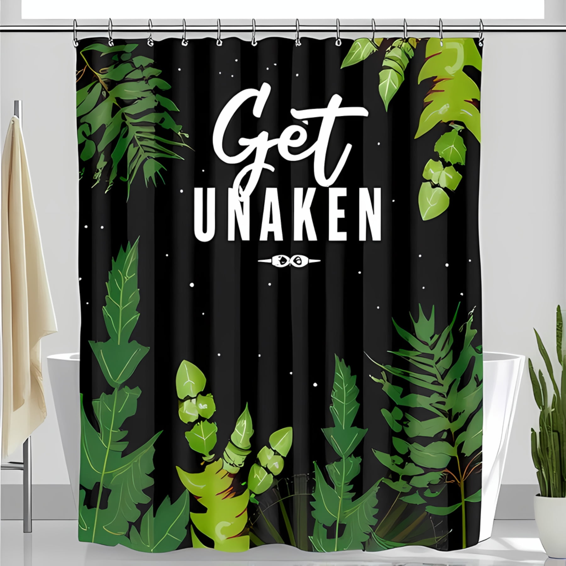 Stylish Black Shower Curtain with Green Ferns & Foliage Pattern - " Get ...