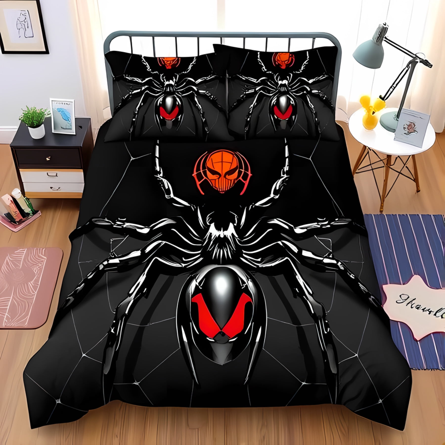 Stylish Black Spider Comforter Set with Intricate Red and Black Design ...