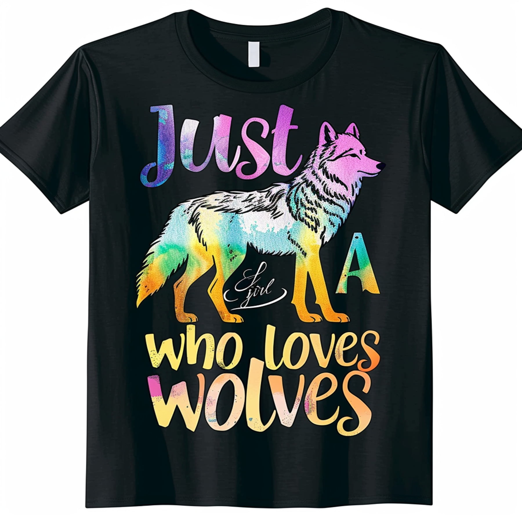 Stylish Black T Shirt with 'Just A Girl Who Loves Wolves' Text ...
