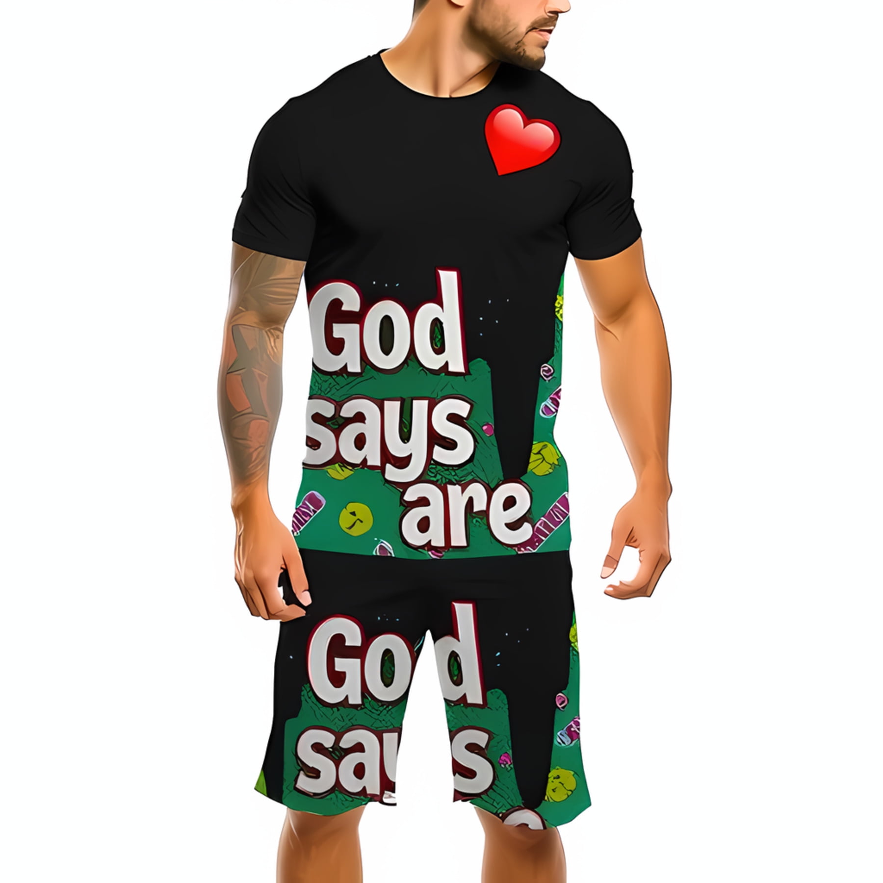 Stylish Black T-Shirt & Shorts Set with " God says are " Pattern on ...