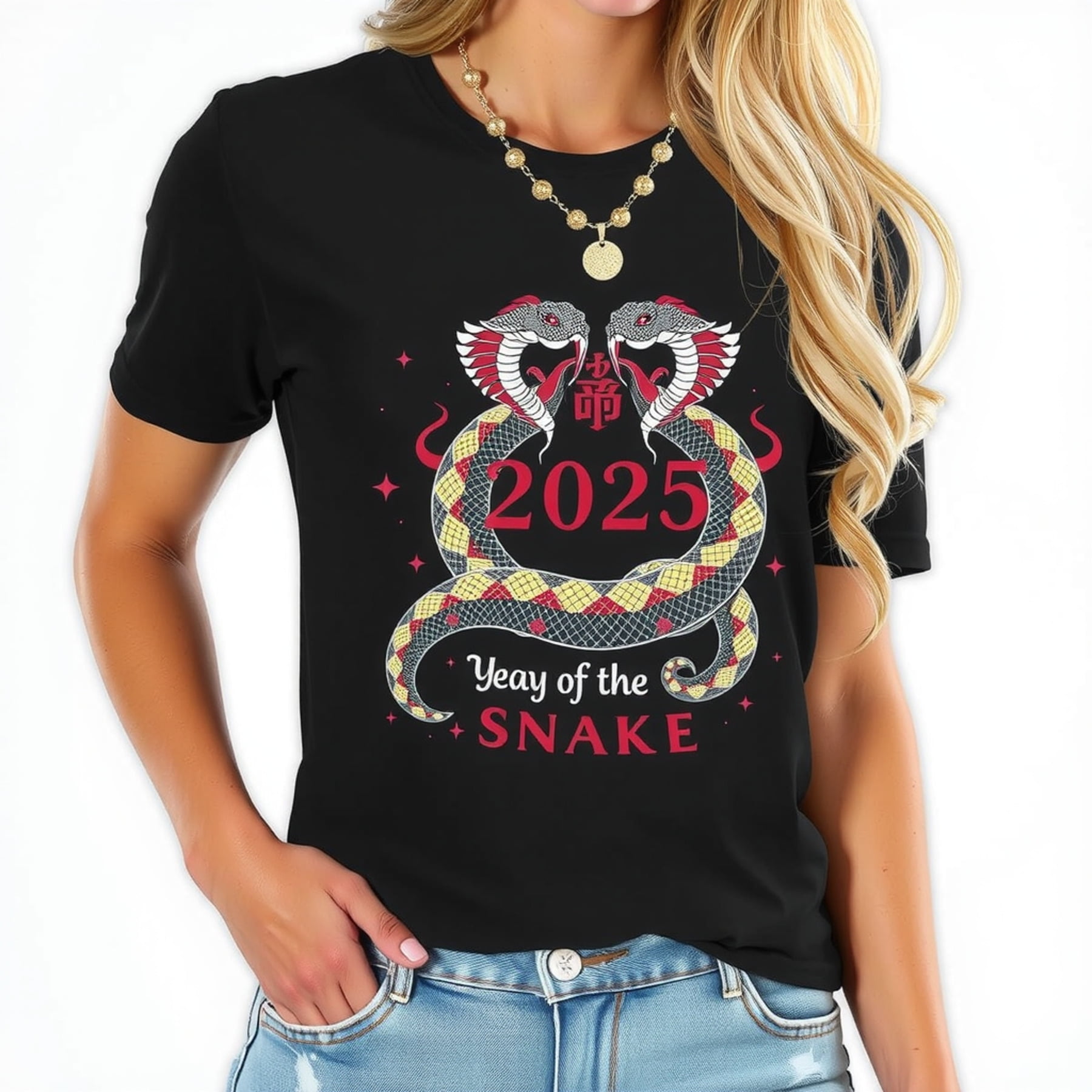 Stylish Black T-Shirt for 2025 Year of the Snake - Intertwined Snakes ...