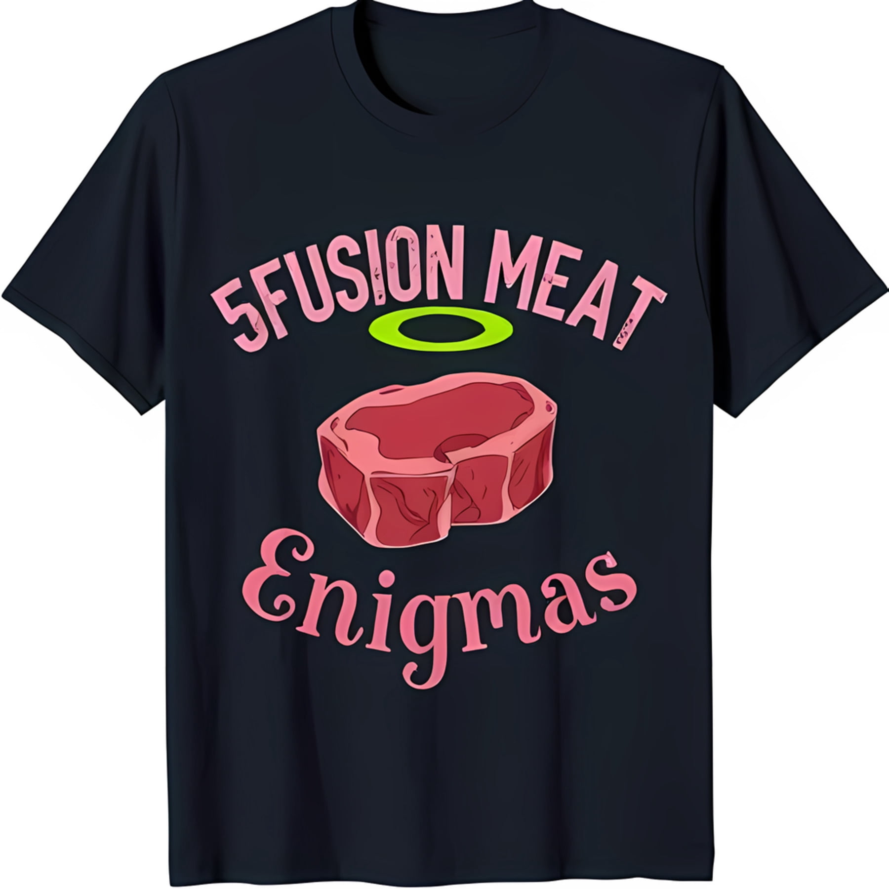 Stylish Black T-Shirt with '5fusion Meat Enigmas' Graphic & Design ...