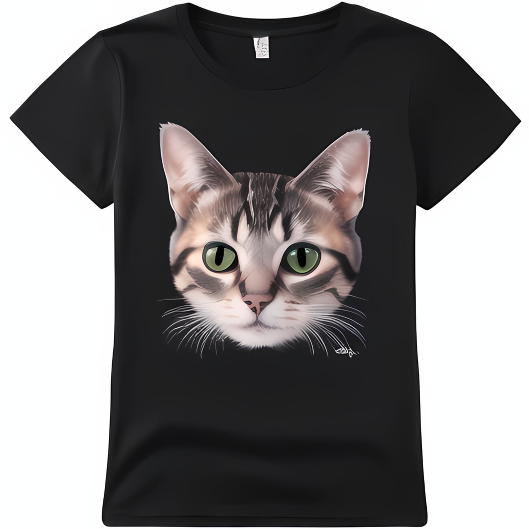 Stylish Black T-Shirt with Adorable American Shorthair Cat Face in ...