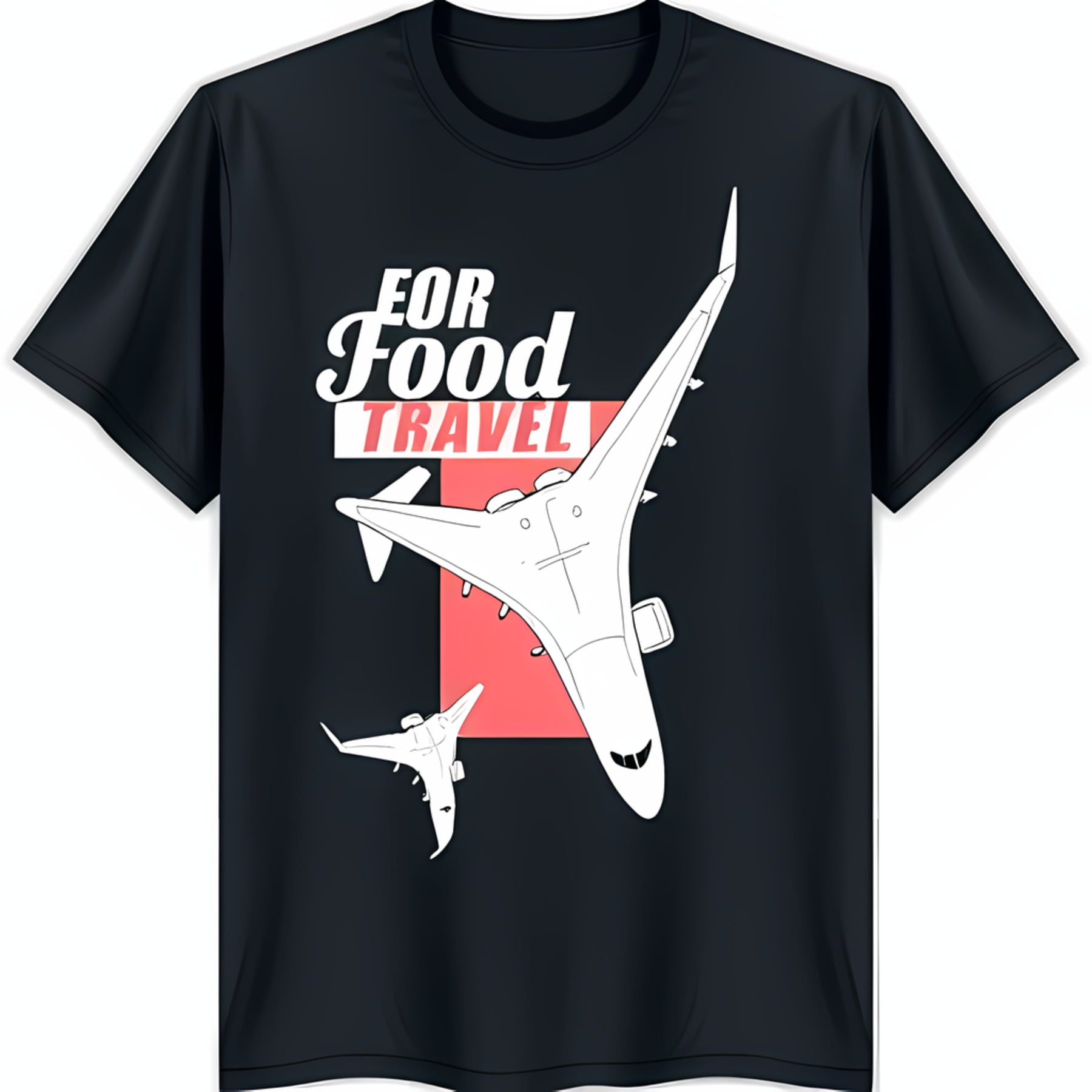 Stylish Black T-Shirt with Airplane Graphic & 'FOR TRAVEL' Design ...