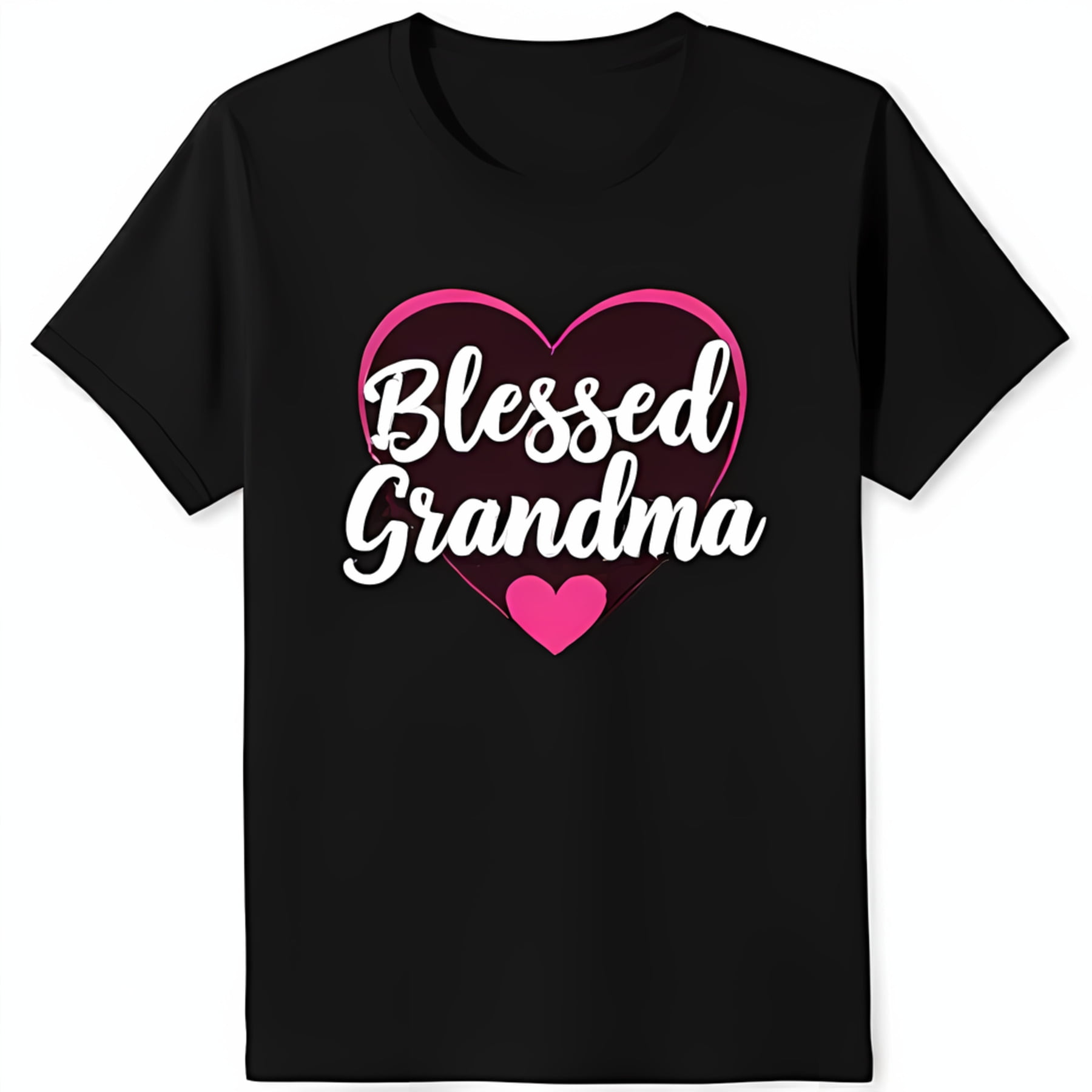 Stylish Black T-Shirt with Blessed Grandma Cursive Design in Pink Heart ...