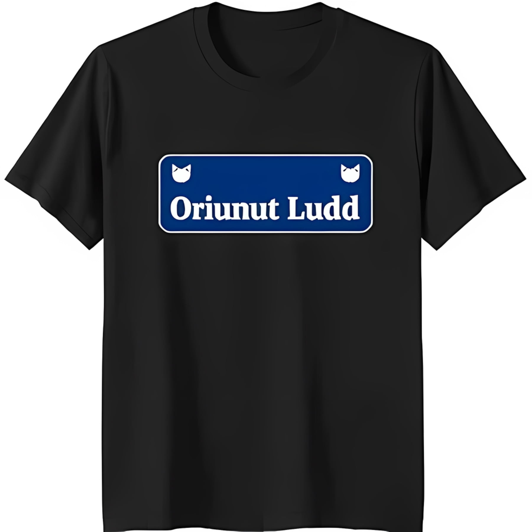 Stylish Black T-Shirt with Blue Rectangle & White Cat Silhouettes ...