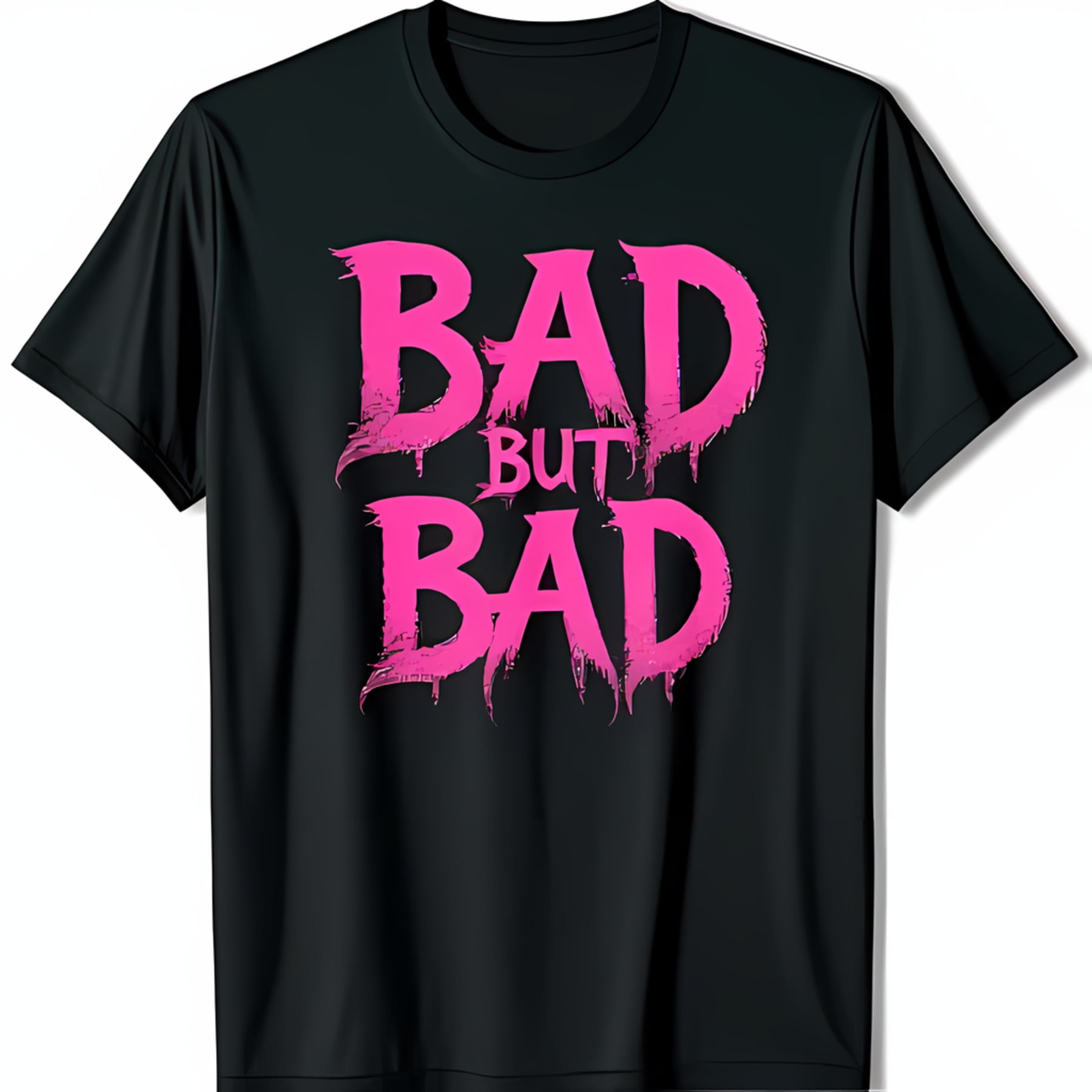 Stylish Black T-Shirt with Bold Bad But Bad Gothic Graphic Design ...