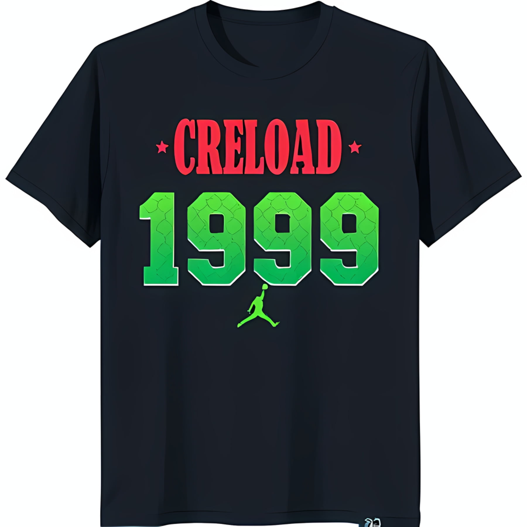 Stylish Black T-Shirt with Bold 'CRELOAD' Graphic 1999 Year & Player ...